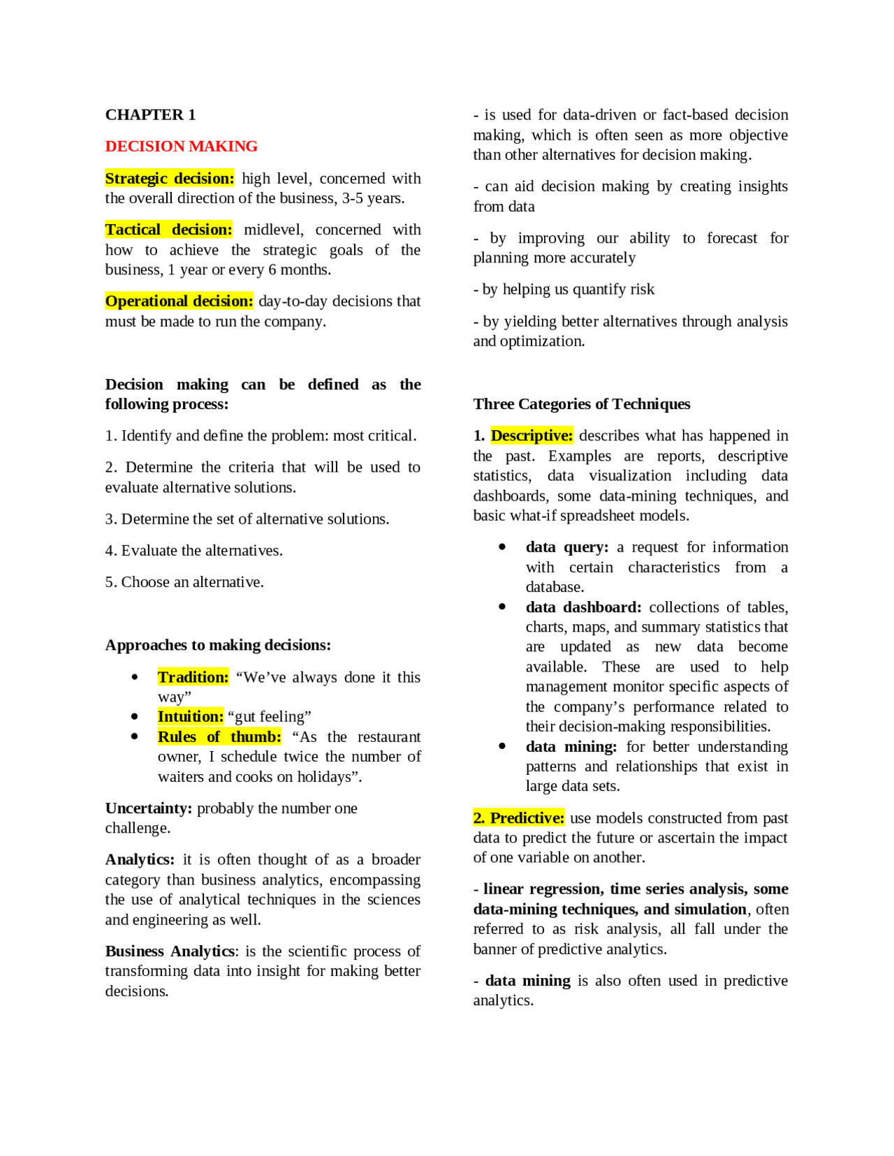 Business Analytics For Bsa 1st Year Docsity