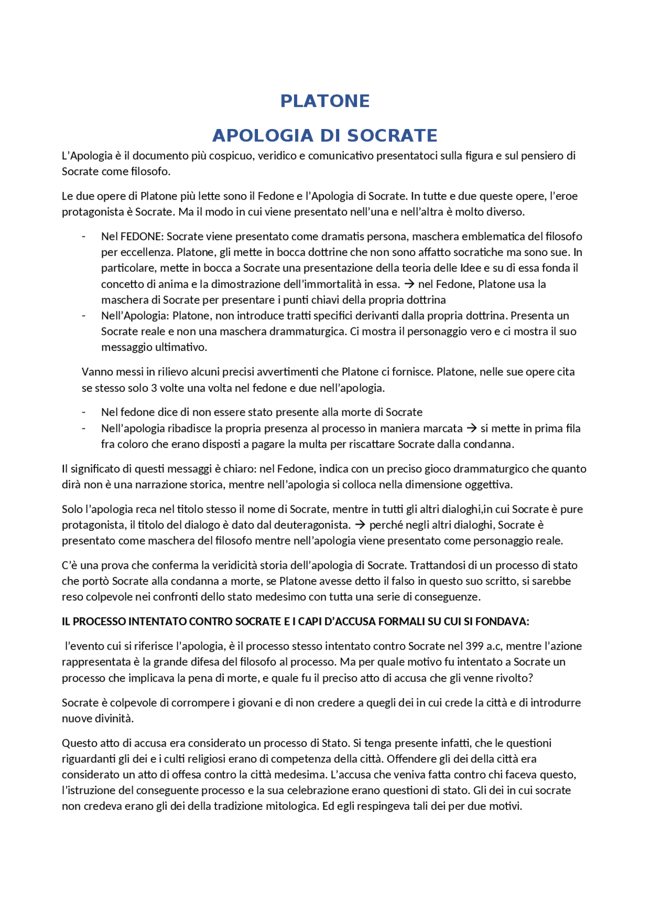 Riassunto Del Libro Apologia Di Socrate Docsity