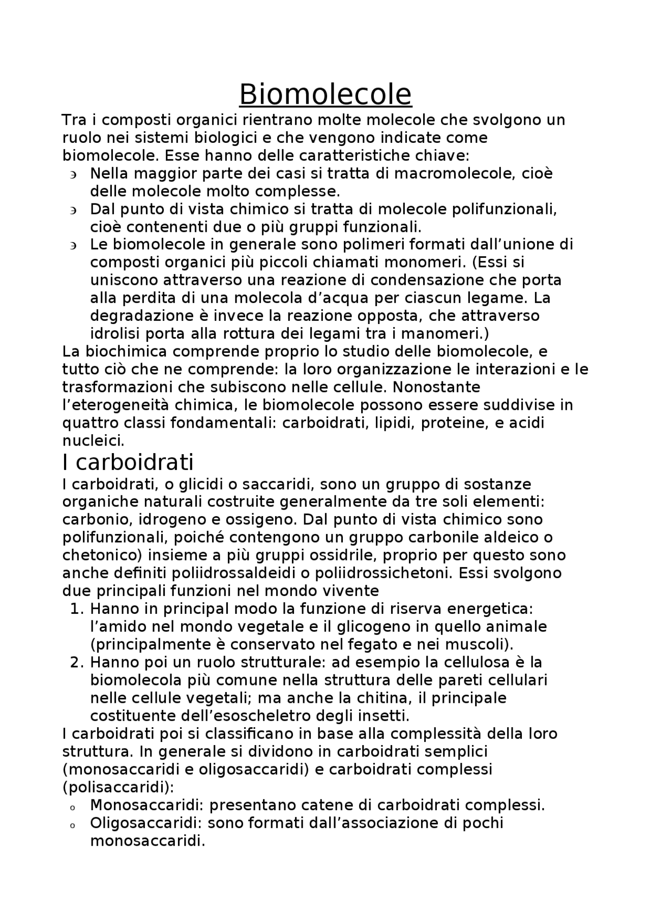 Appunti Sulle Biomolecole Docsity