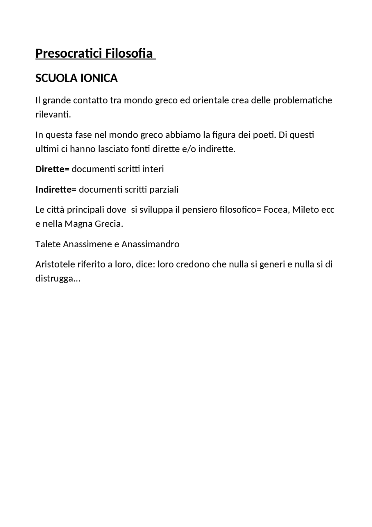 Presocratici Filosofici Docsity