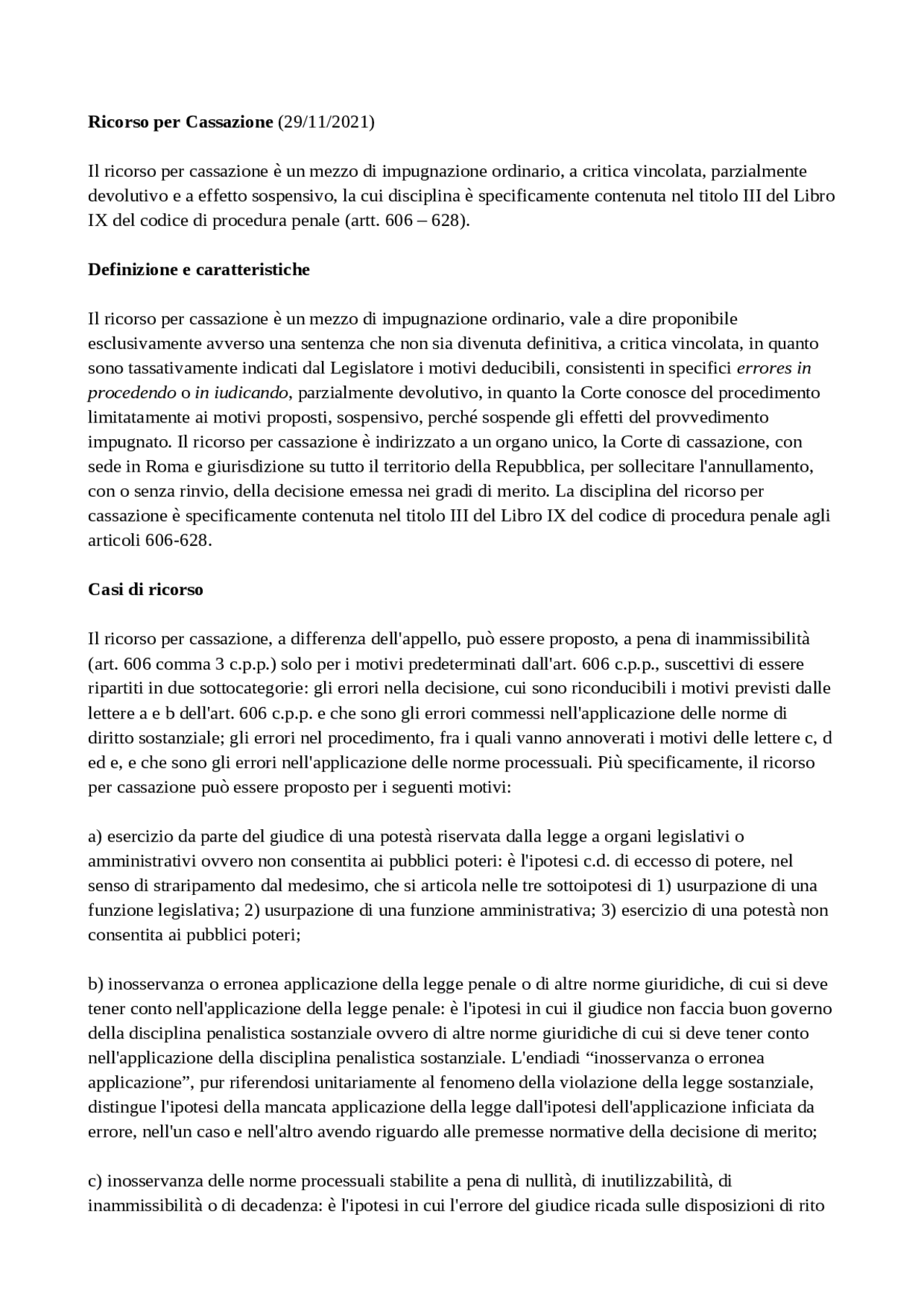 Ricorso Per Cassazione Docsity