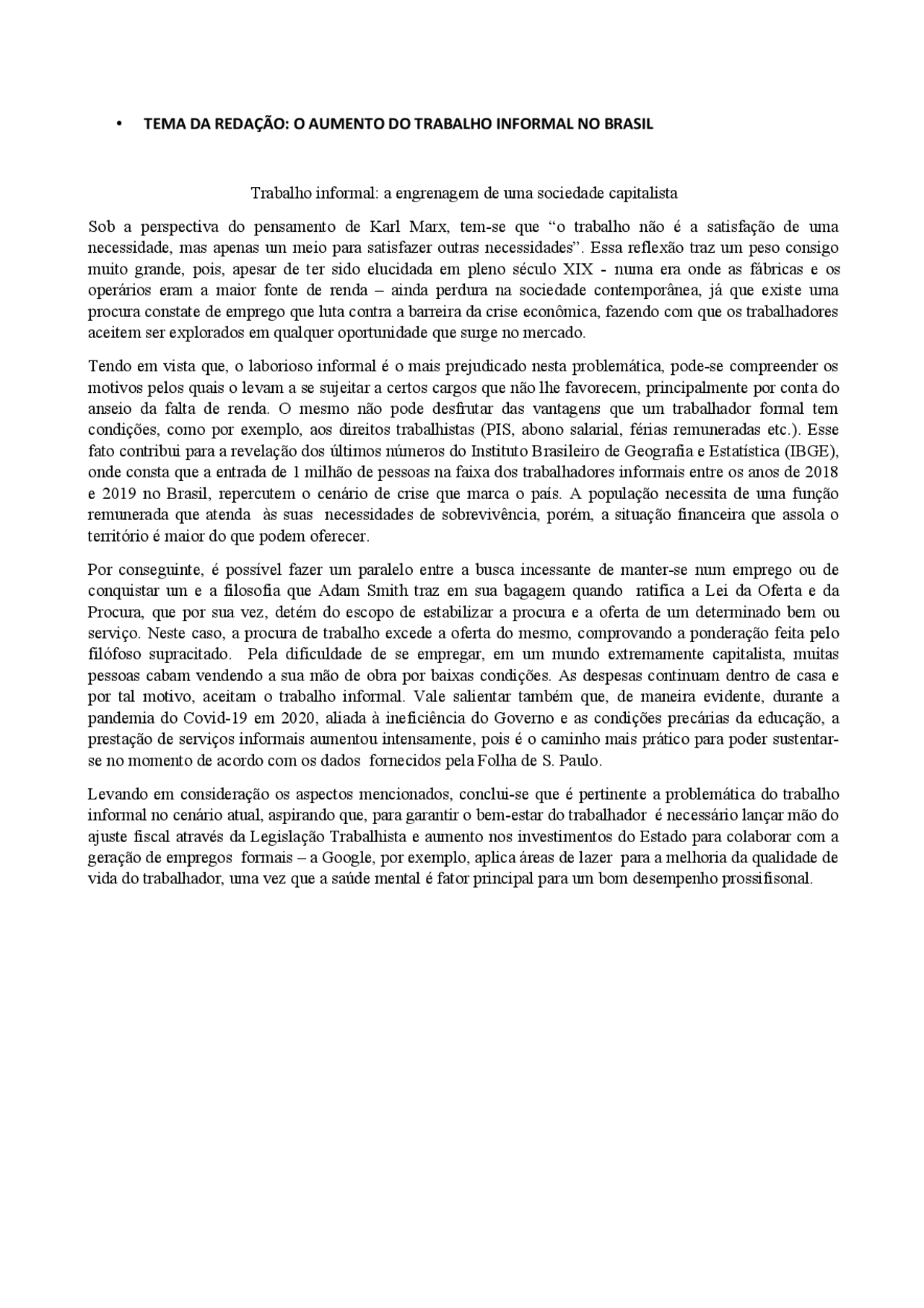 Trabalho Informal No Brasil Redação - RETOEDU