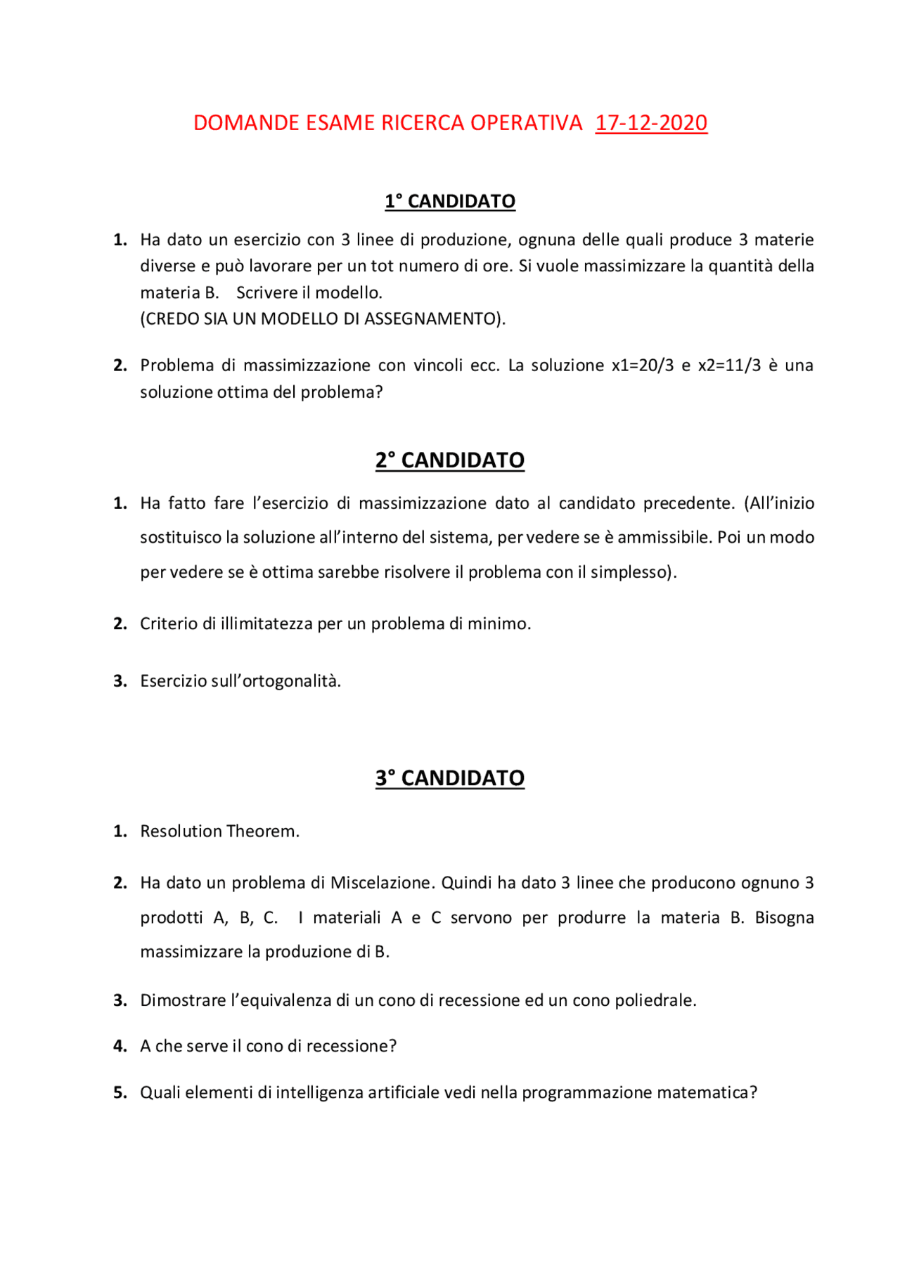 Domande Esami Orali Di Ricerca Operativa Docsity