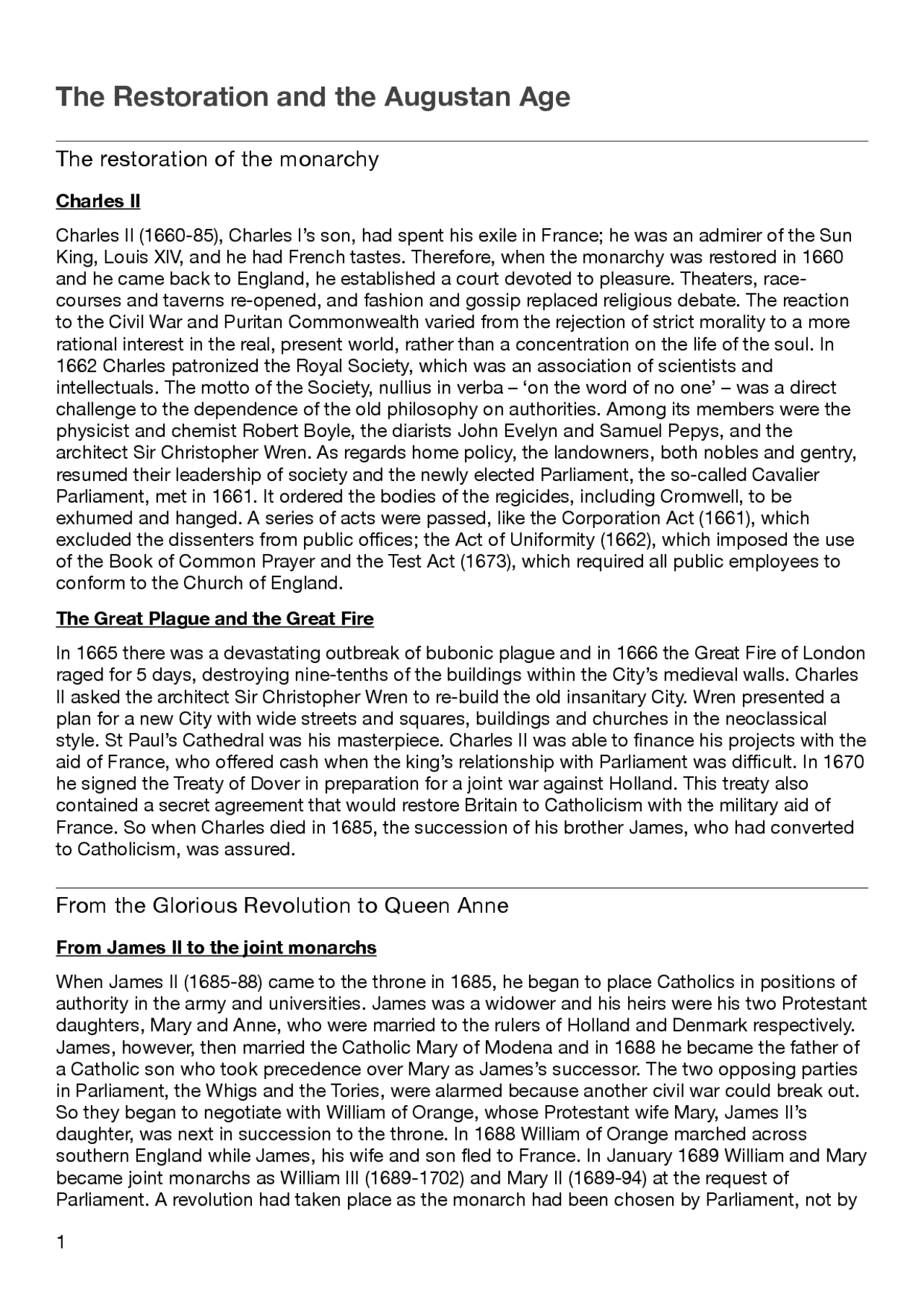 The Restoration and the Augustan Age | Appunti di Lingue e letterature ...