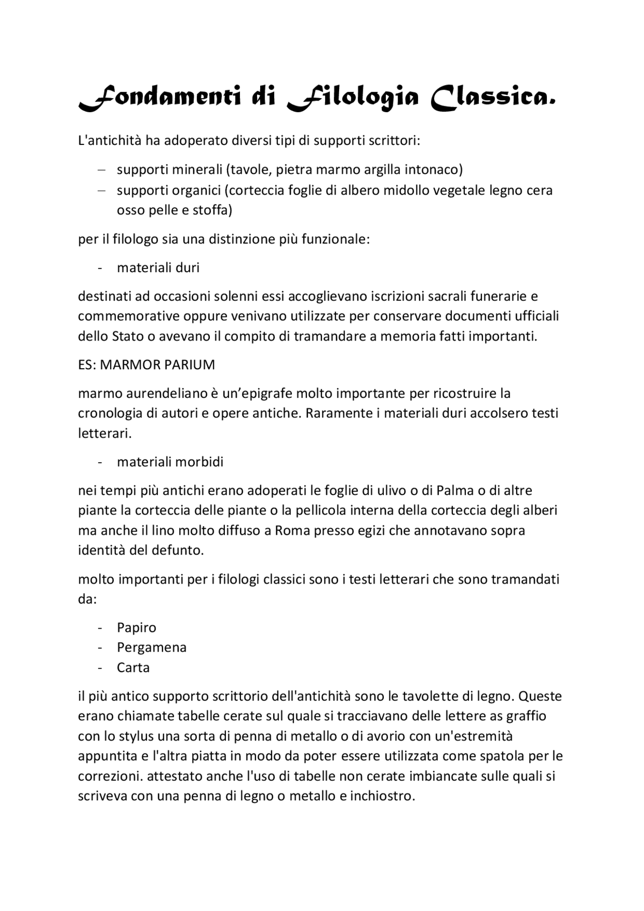 Appunti Di Fondamenti Di Filologia Classica Docsity