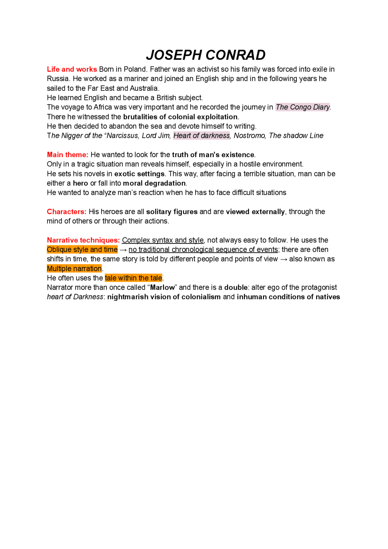 Joseph Conrad Docsity