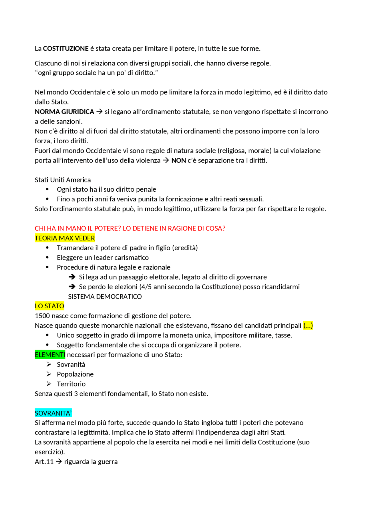 Diritto Pubblico Prime Definizioni Docsity