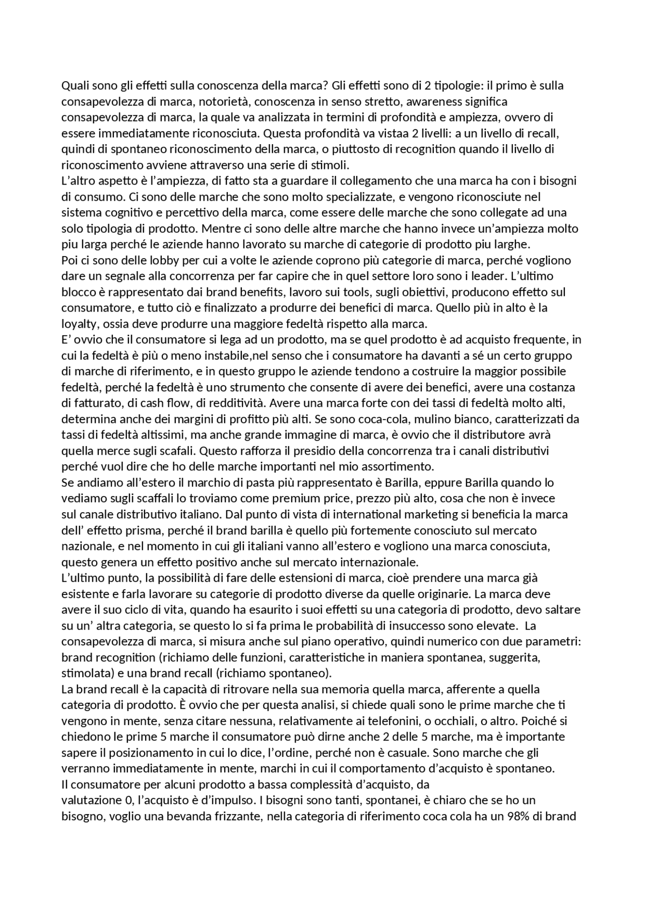Gli Effetti Sulla Conoscenza Della Marca Docsity