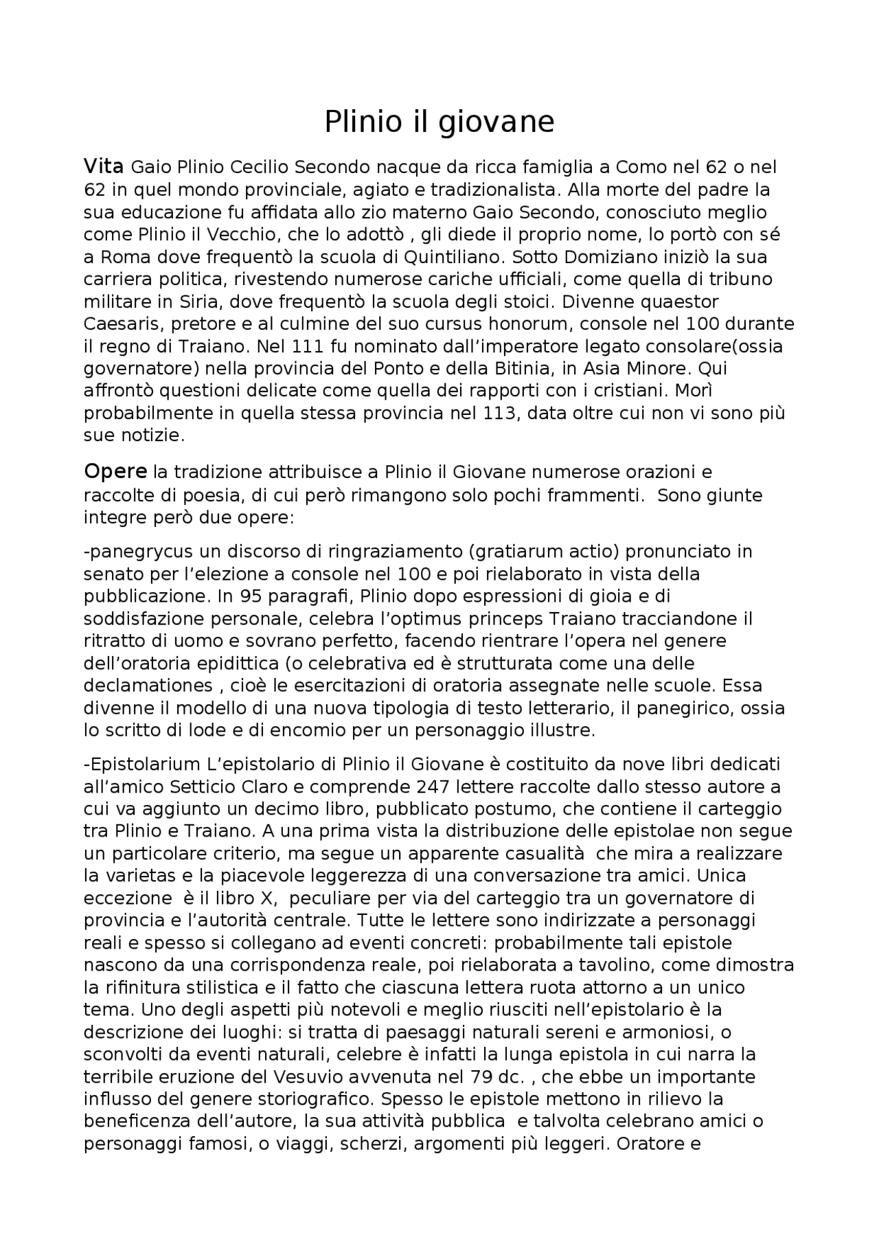 Plinio Il Giovane Letteratura Latina Docsity