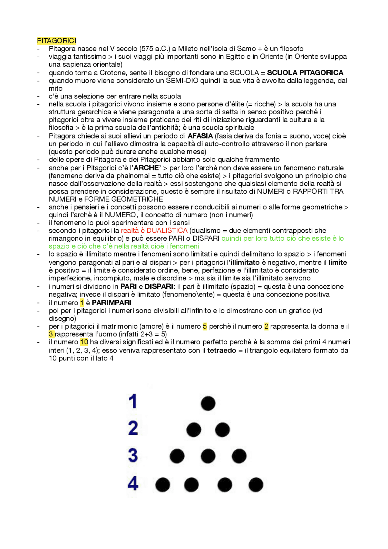 Appunti Sui Pitagorici Sugli Ontologici E Sui Pluralisti Docsity