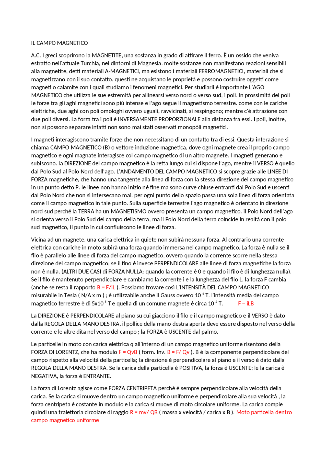 Magnetismo e campo magnetico - Docsity