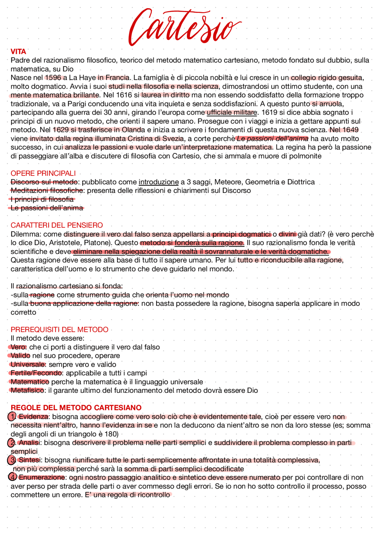 Cartesio Appunti Di Filosofia Docsity