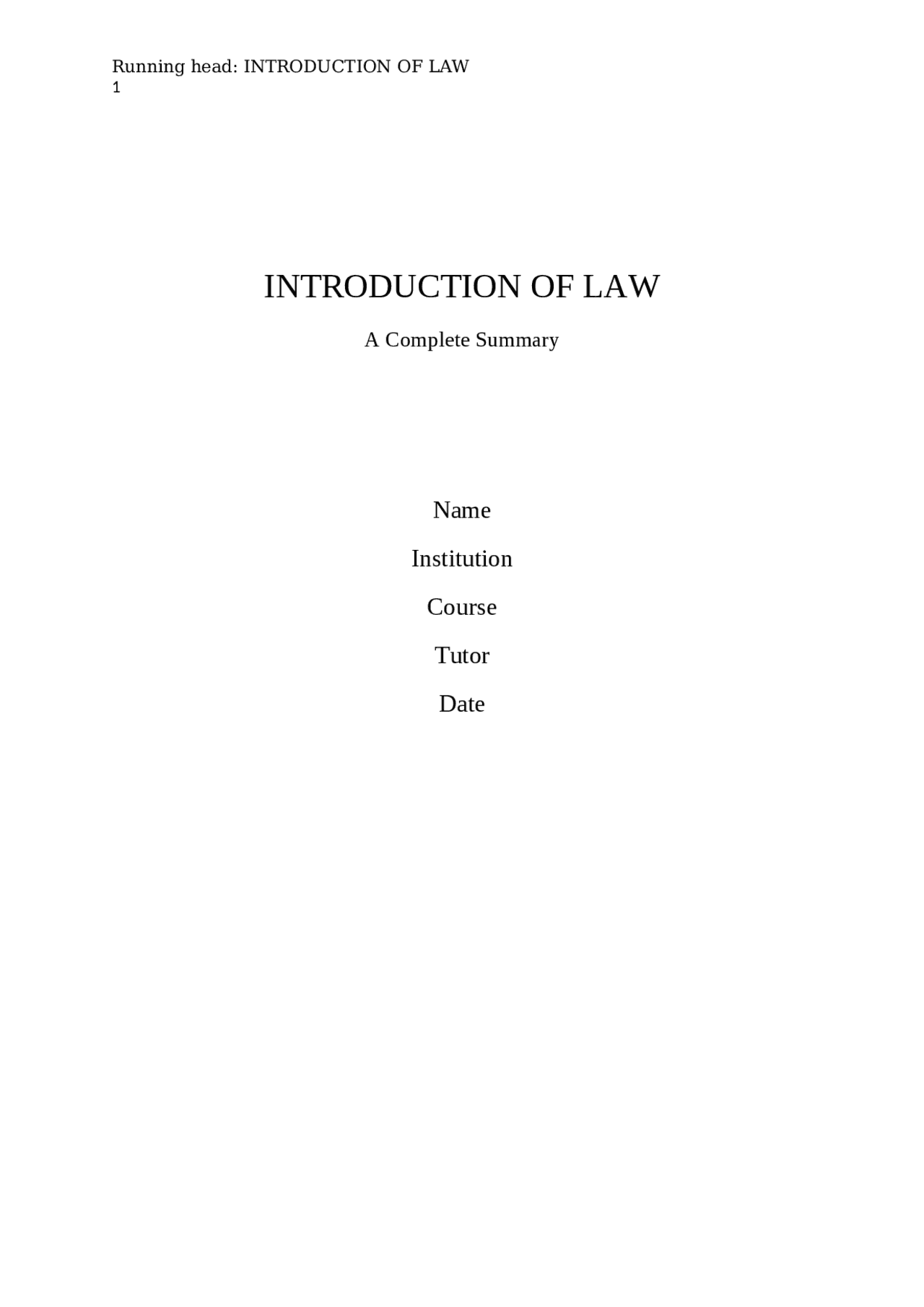 INTRODUCTION OF LAW (A Complete Summary) - Docsity
