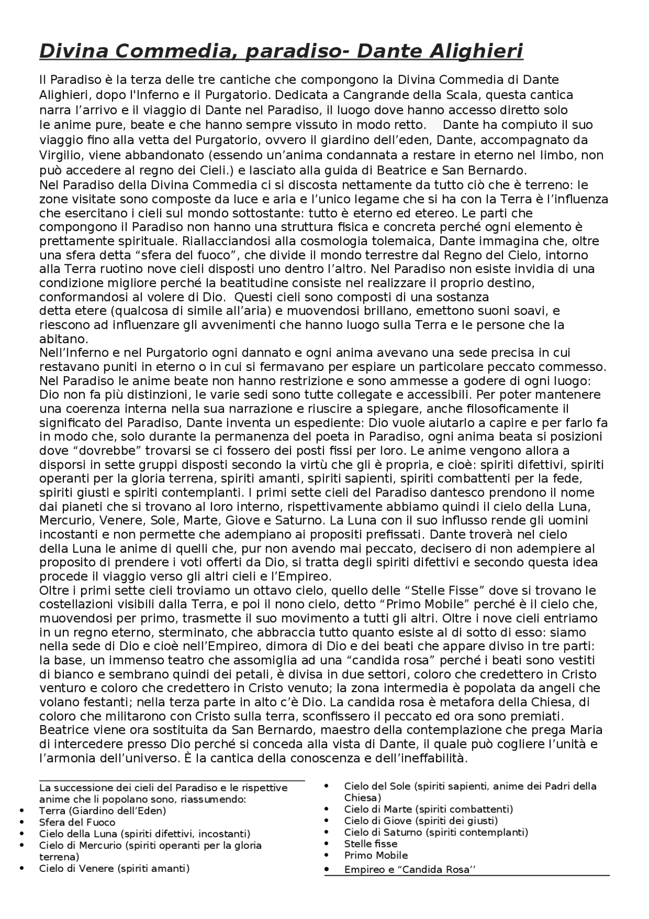 Divina Commedia Paradiso Docsity