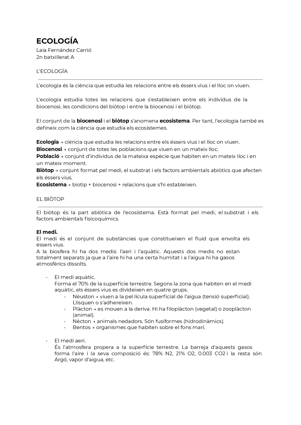 Apunts Ecologia 2n Batxillerat Apuntes De Biología Docsity