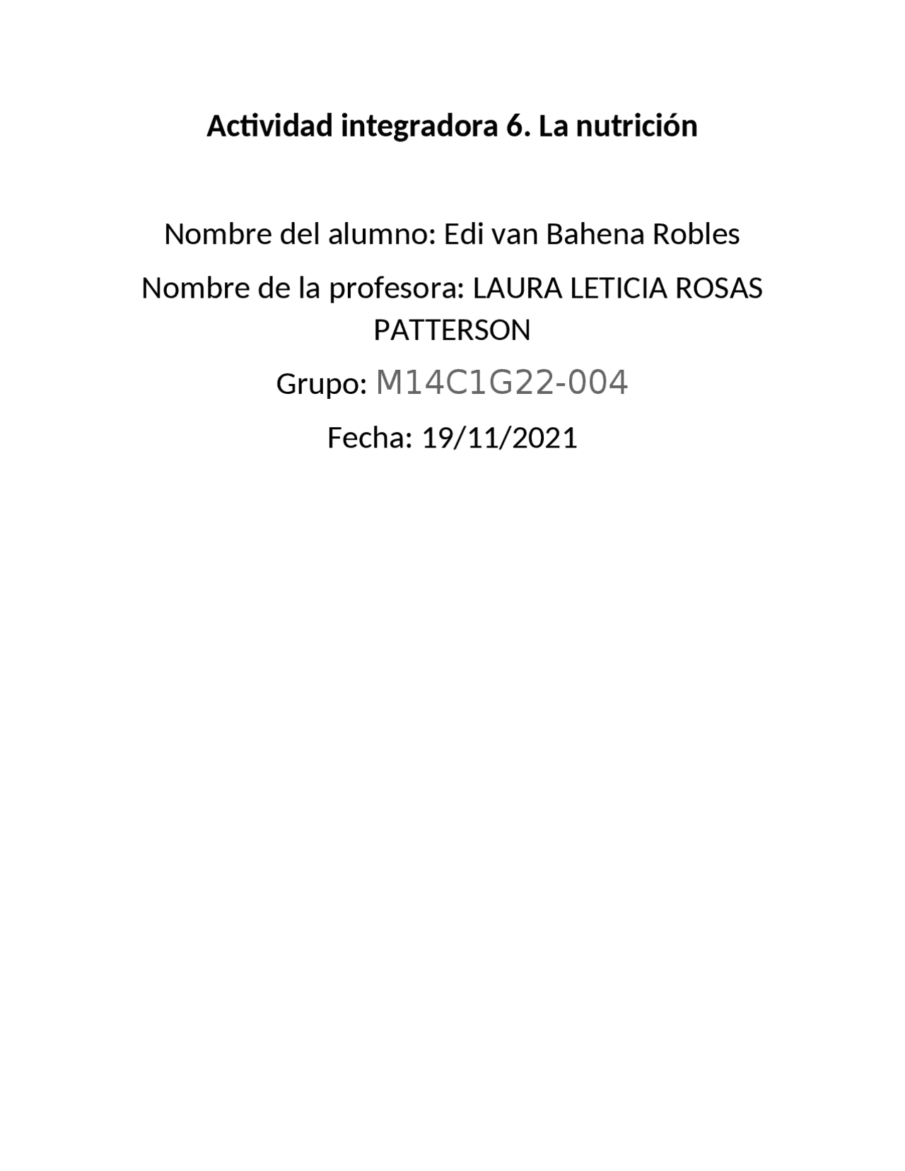 Actividad Integradora 6 La Nutrición Modulo 14 Apuntes De Química