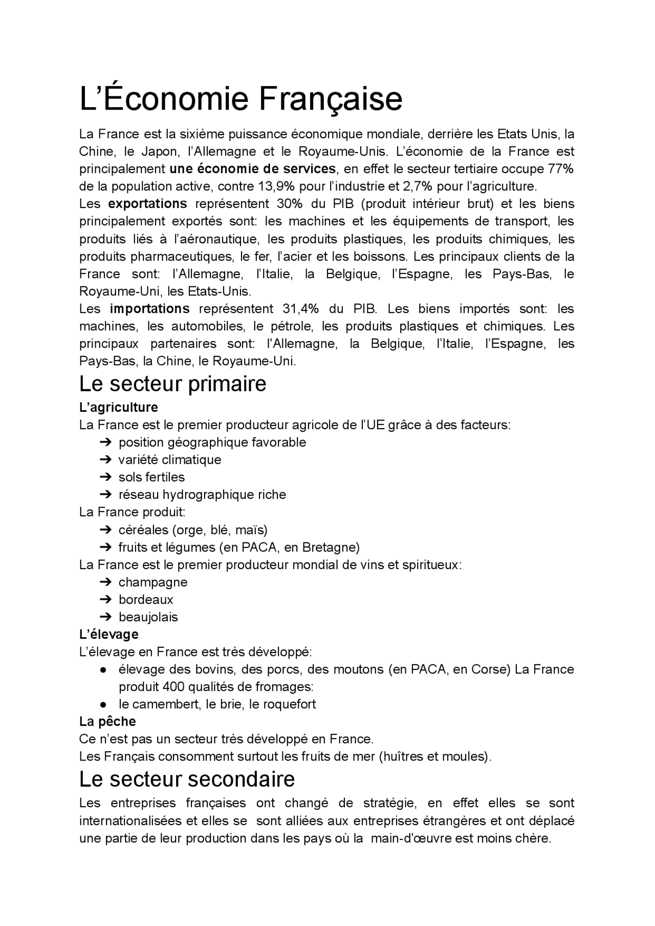 Riassunto in francese di economia e commercio - Docsity