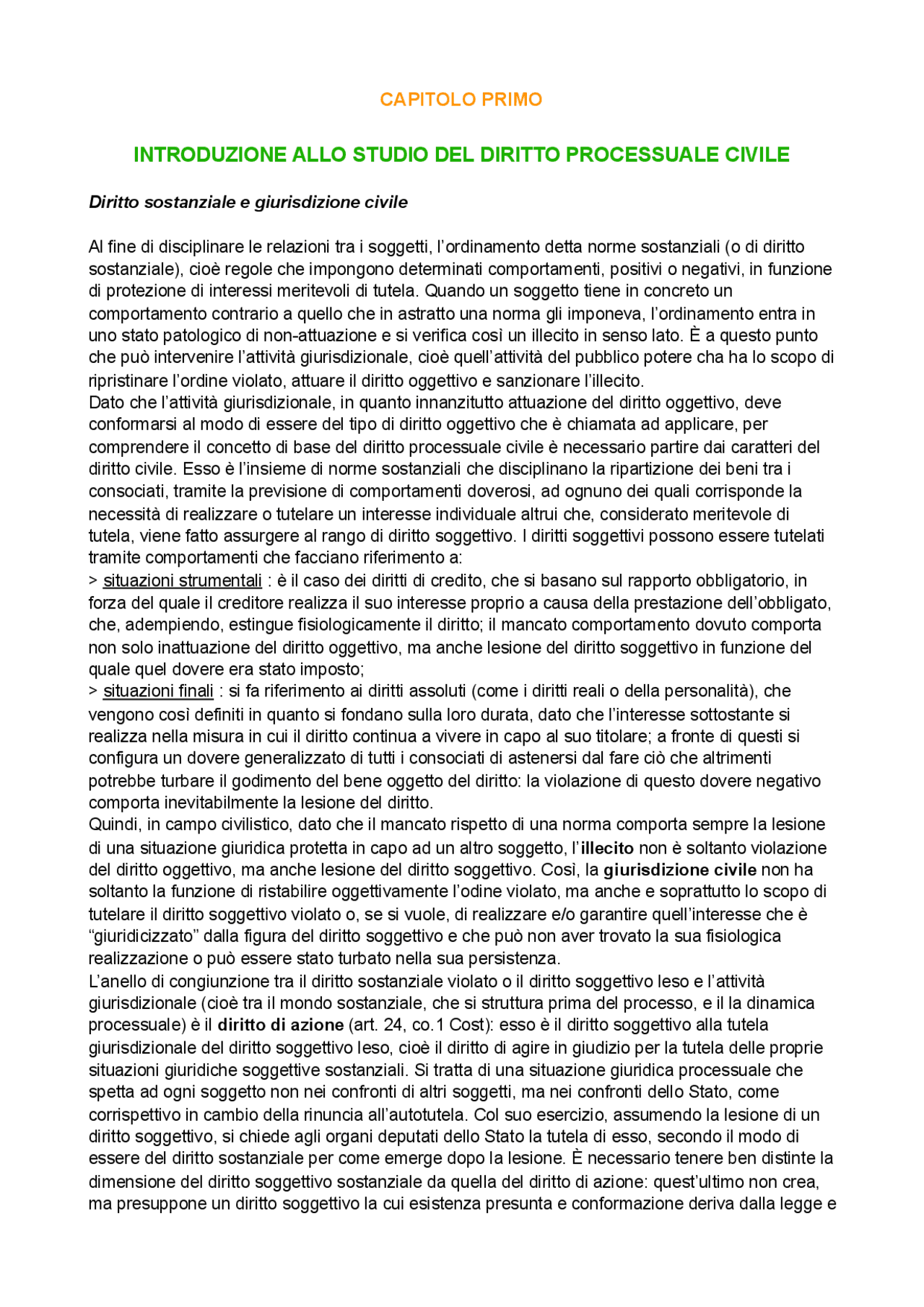 Riassunto Del Libro Lineamenti Di Diritto Processuale Civile Cap I