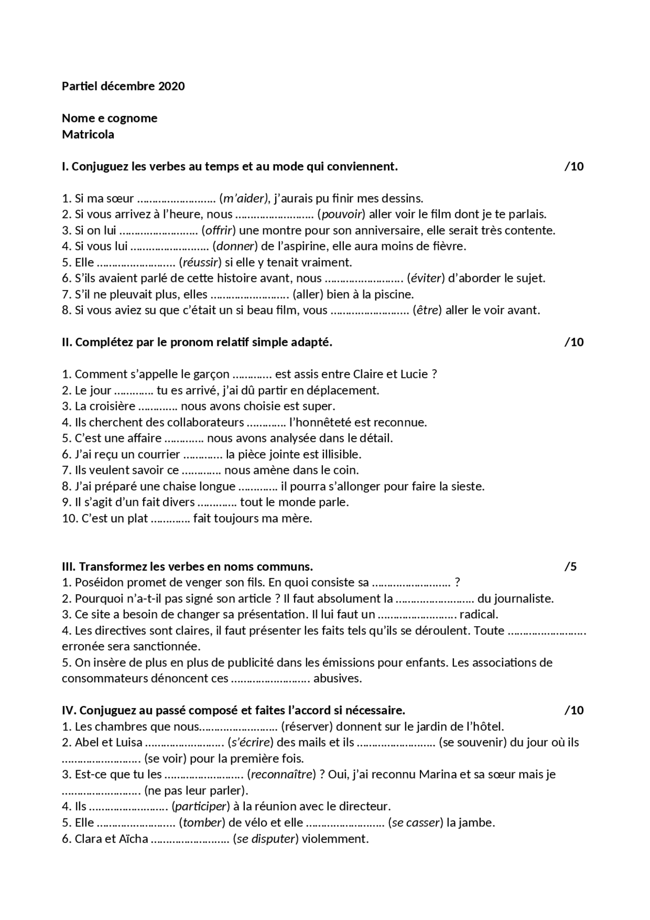 Esercizi Di Grammatica Docsity