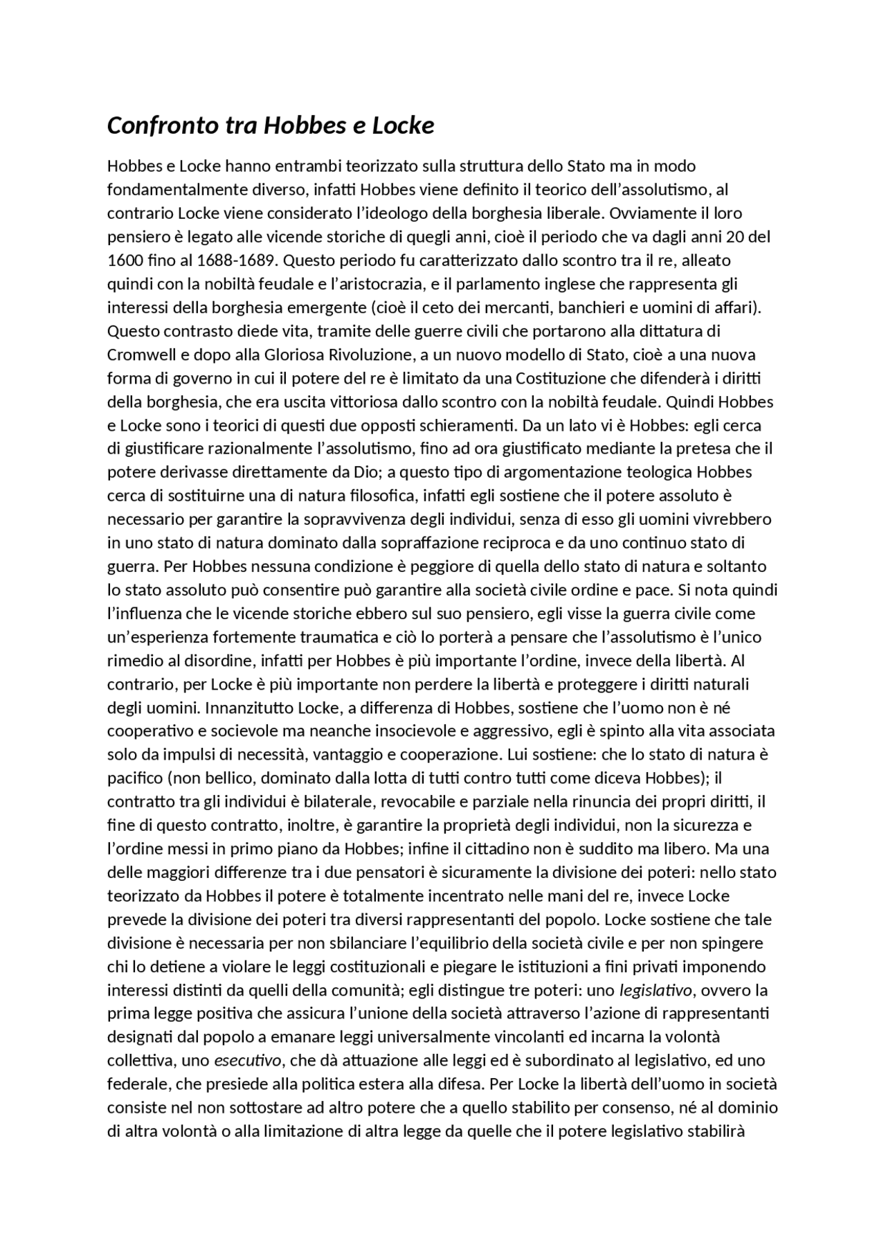 Confronto Tra Locke E Hobbes Docsity