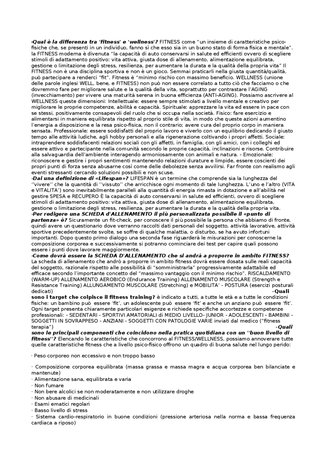 Domande Aperte Di Fitness And Wellness Docsity