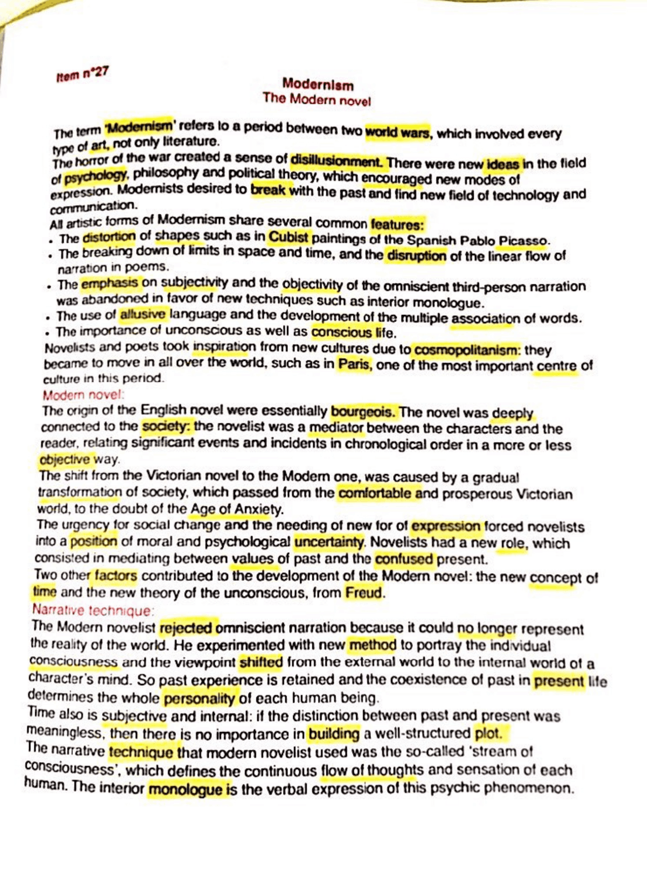 Modernism The Modern Novel Docsity
