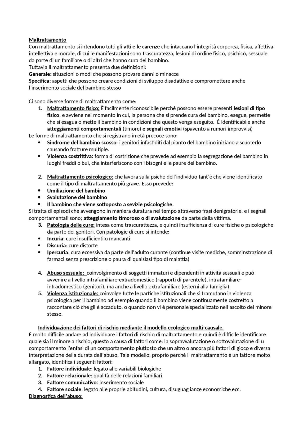 Riassunto Tematica Del Maltrattamento Infantile Docsity