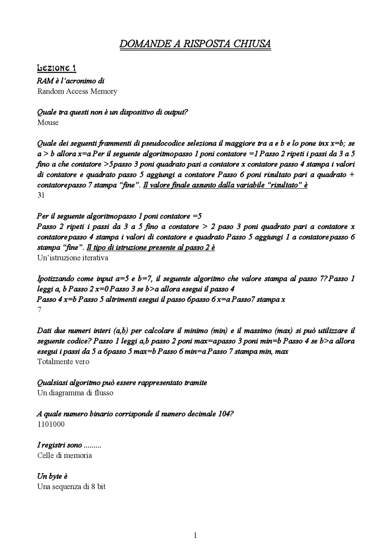 Paniere Risposte Aperte E Chiuse Abilità Informatiche Docsity