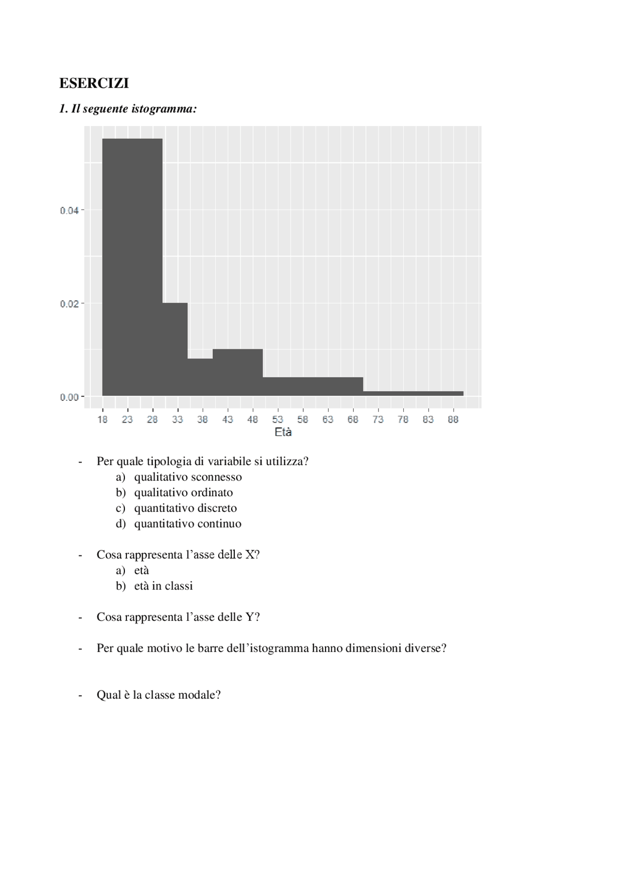 Esercizi Grafici Su Variabili Quantitative E Qualitative Docsity