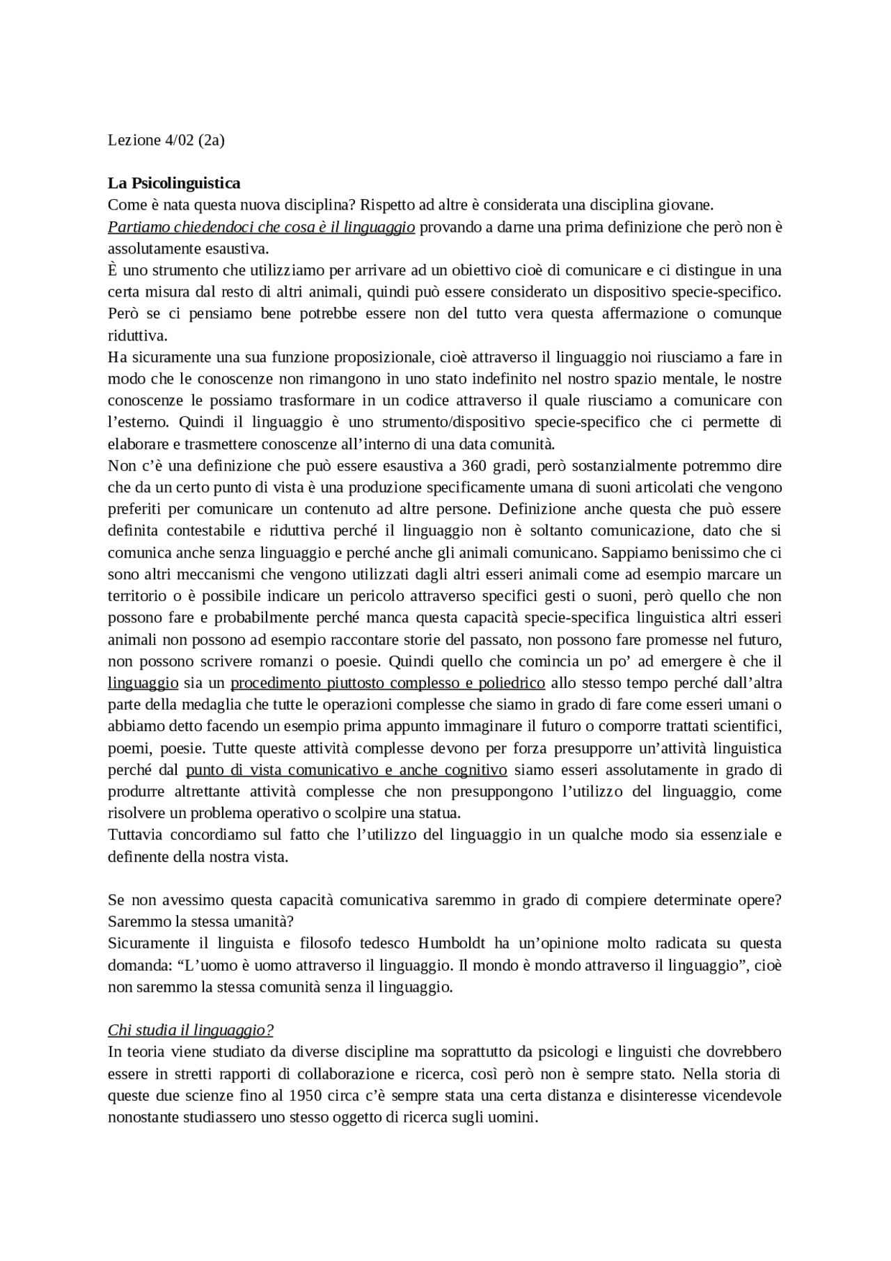 Appunti Psicologia Del Linguaggio Docsity