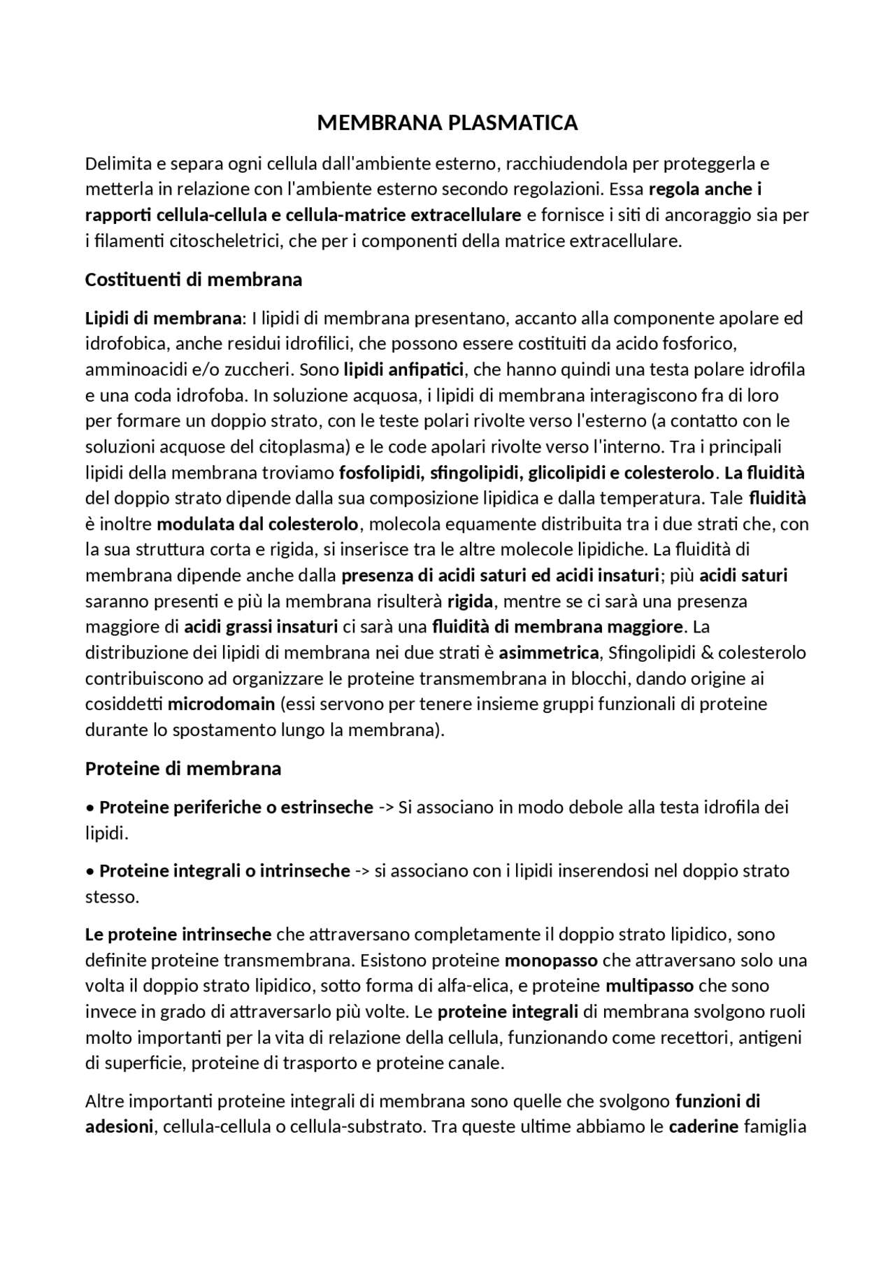 Membrana Plasmatica E Costituenti Di Membrana Docsity