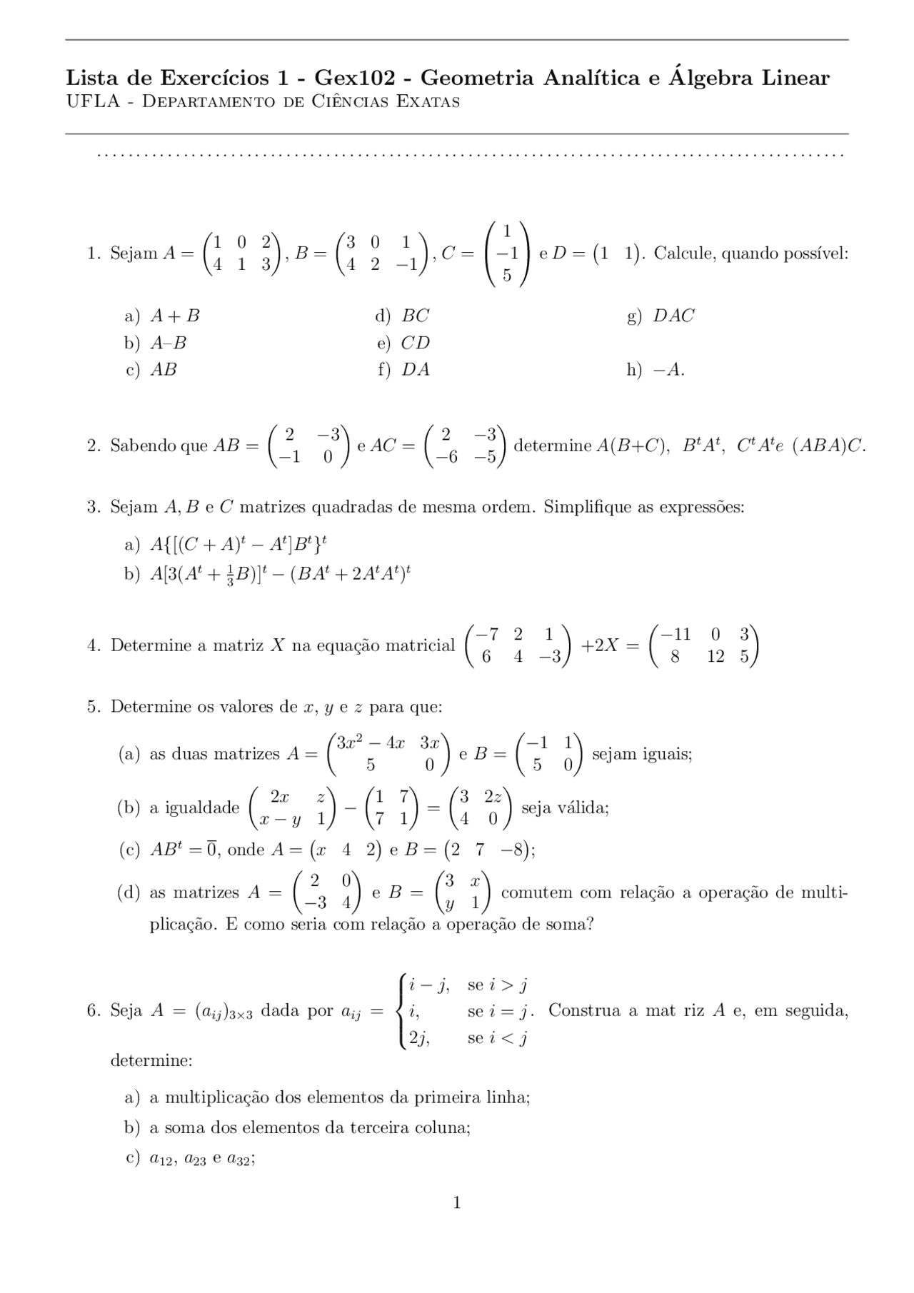 Listas de Geometria Analítica - Docsity