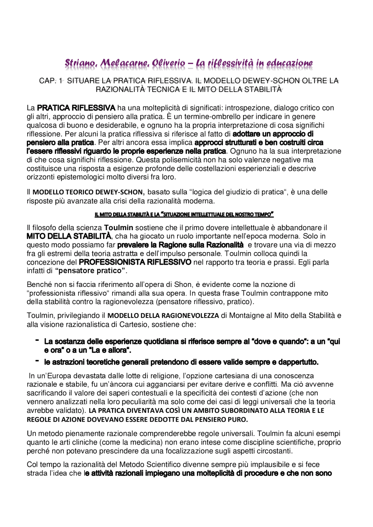La Riflessività In Educazione Docsity
