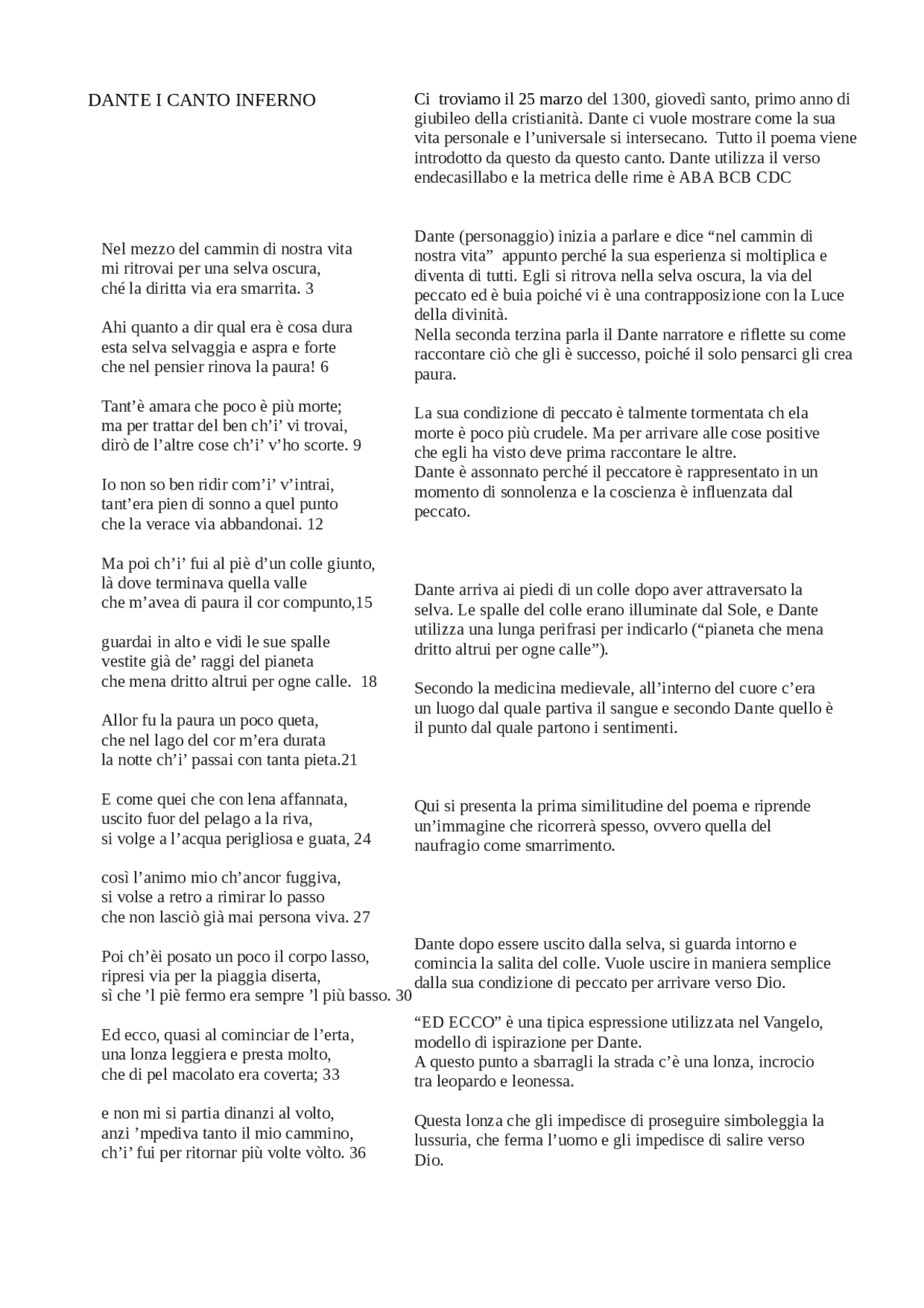 Dante inferno canto I - Docsity