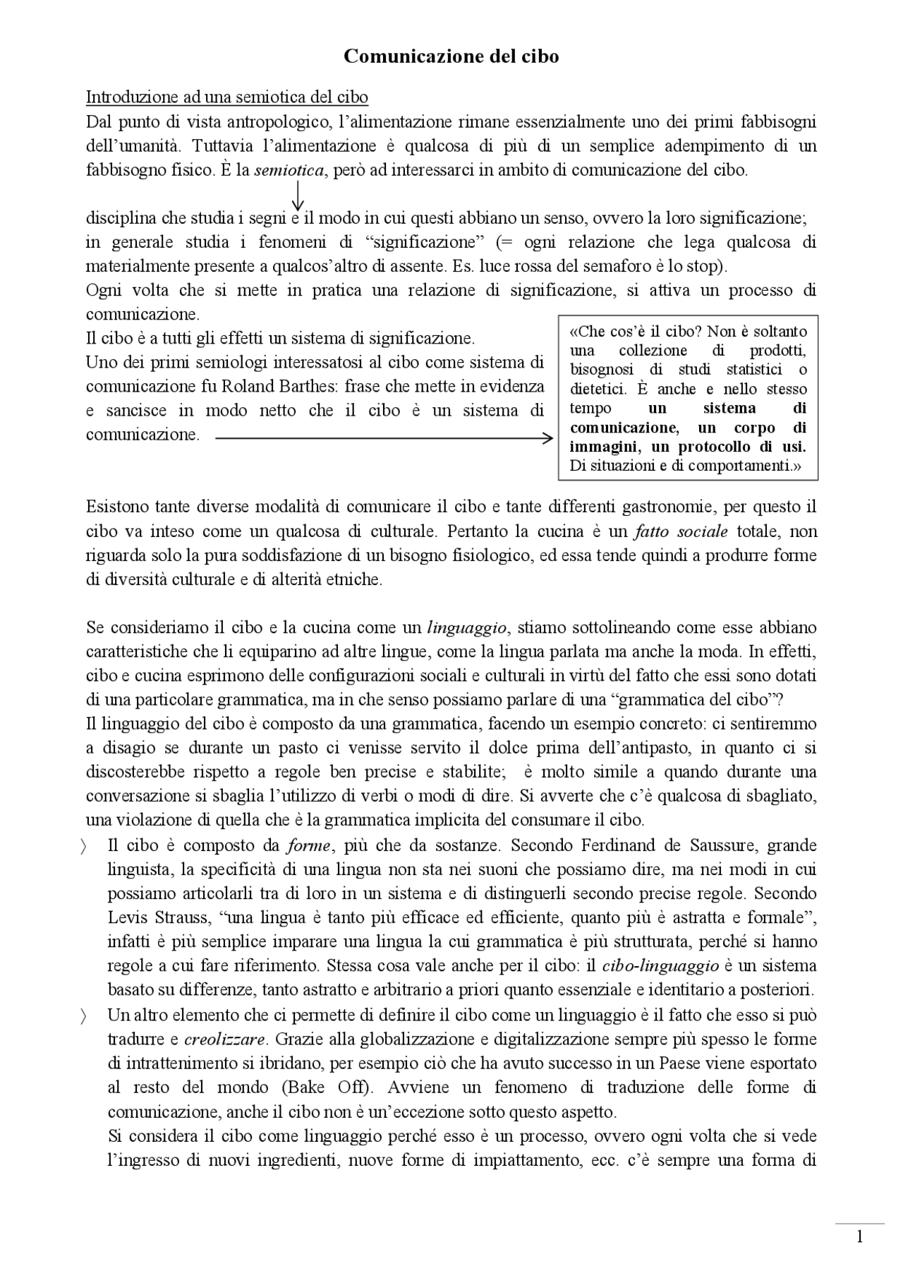 Comunicazione Del Cibo Docsity