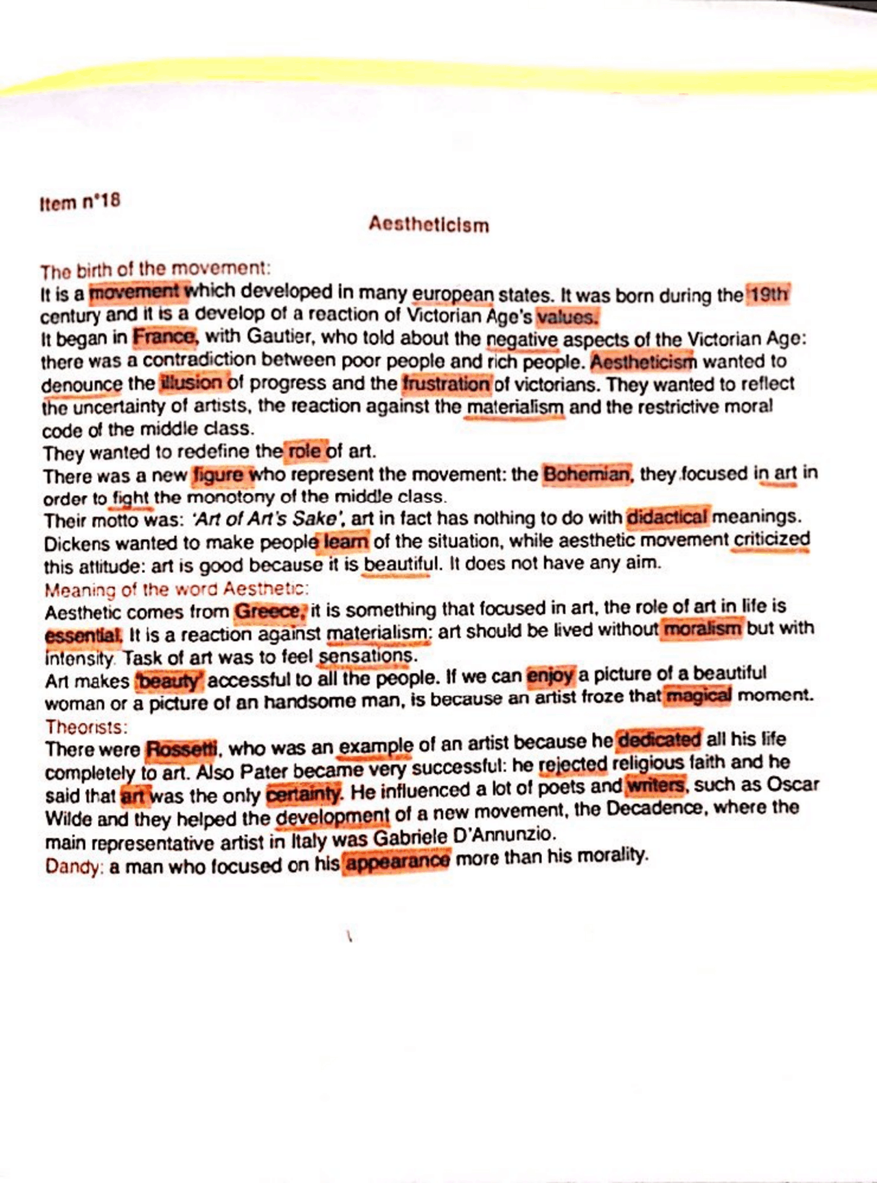 Aestheticism Analysis Docsity