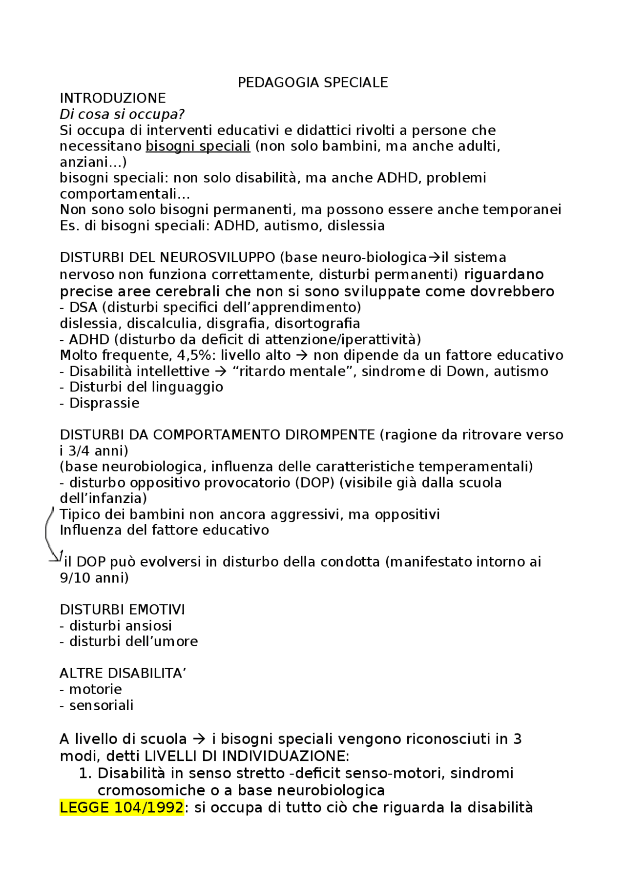 Corso Di Pedagogia Speciale Docsity