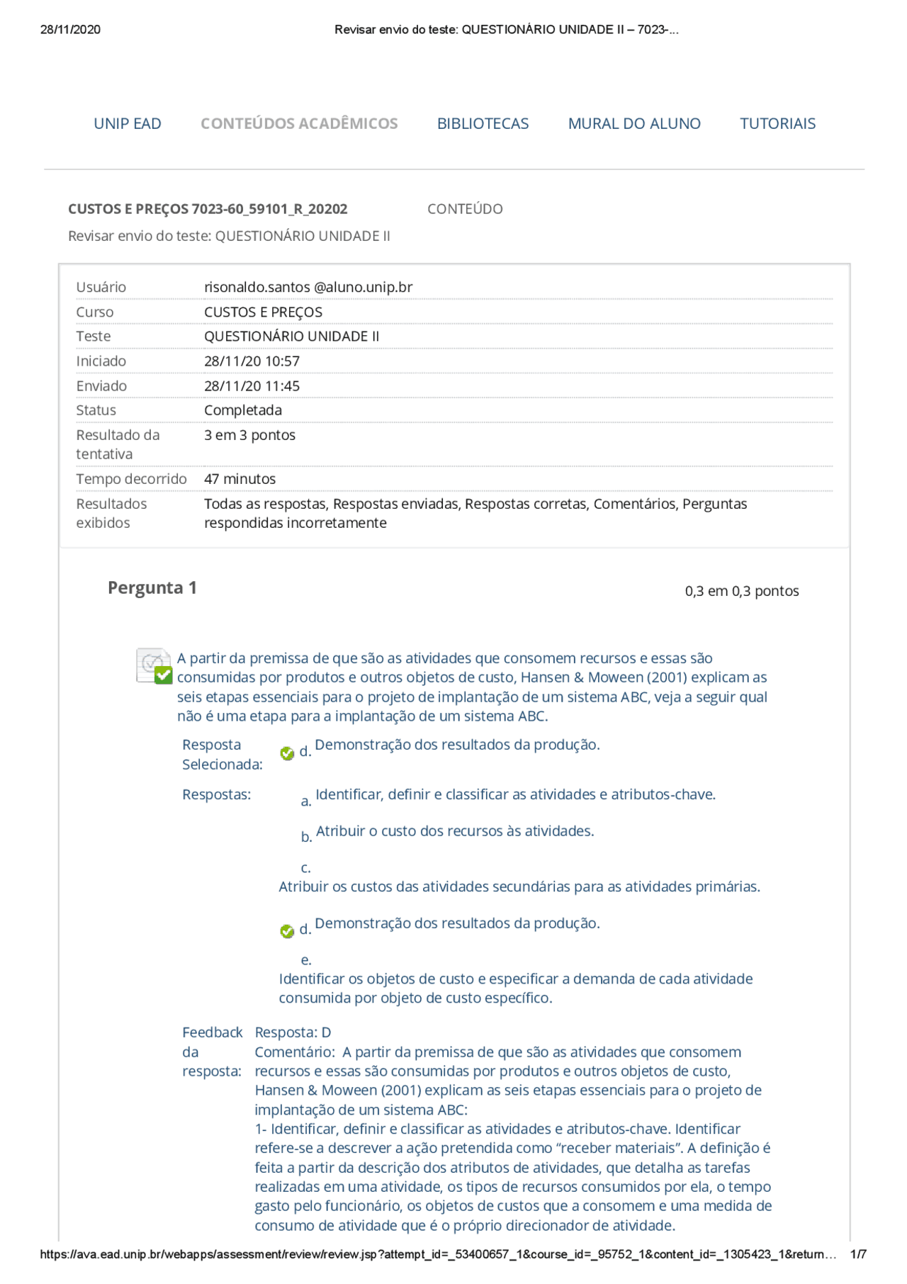 Questionário Unidade I Custos E Preços Docsity