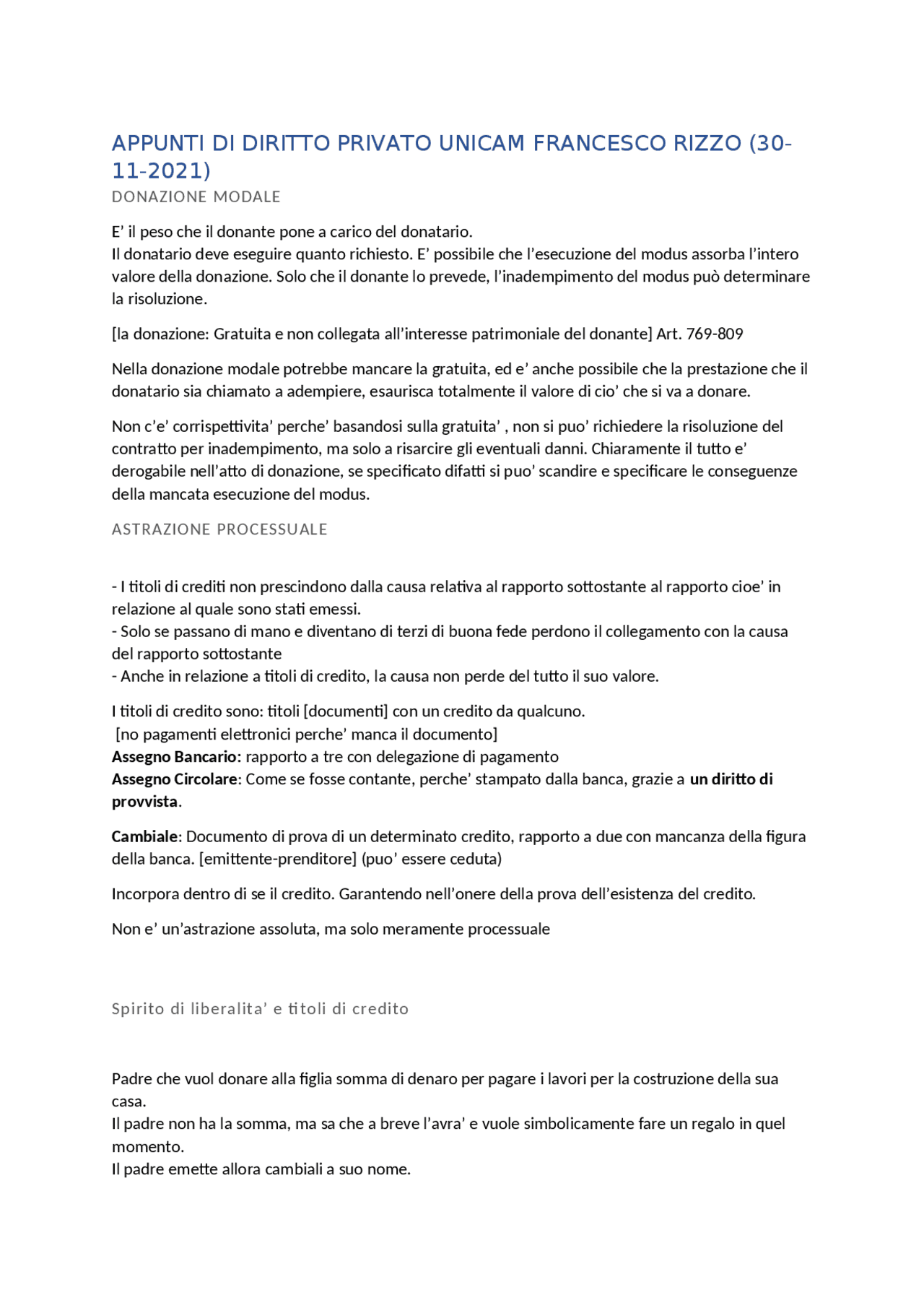 Appunti Di Diritto Privato Ii Unicam Francesco Rizzo 30 11 2021 Docsity