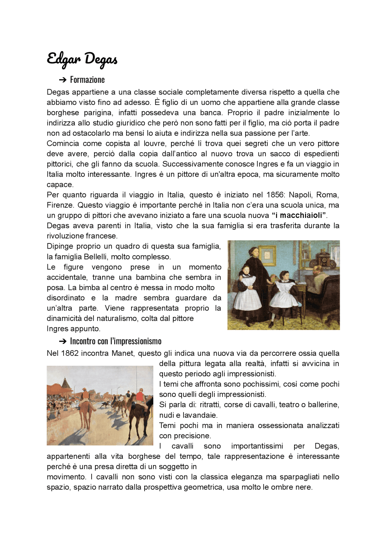 Degas Appunti Su Vita E Opere Docsity