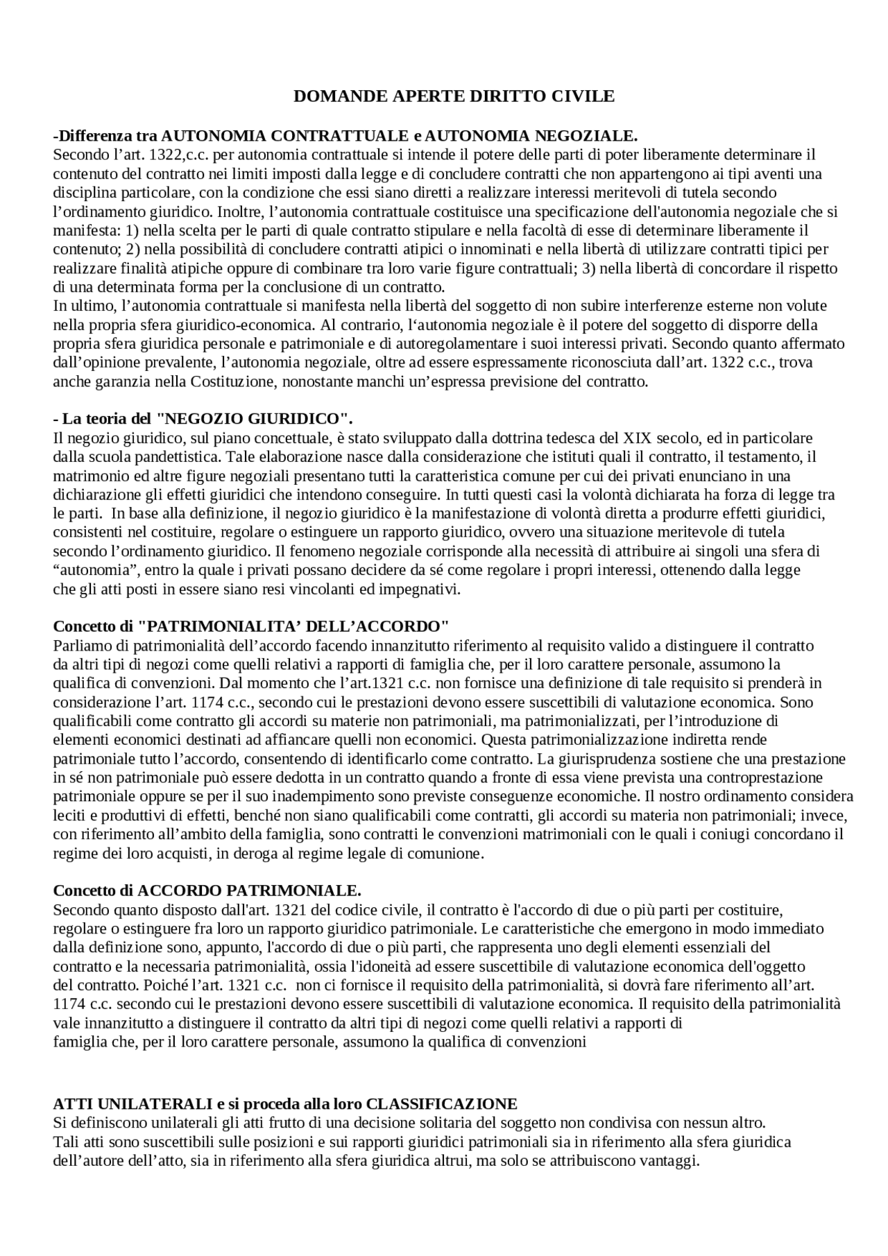 Paniere Ecampus Set Domande Aperte Con Risposte Diritto Civile Prof