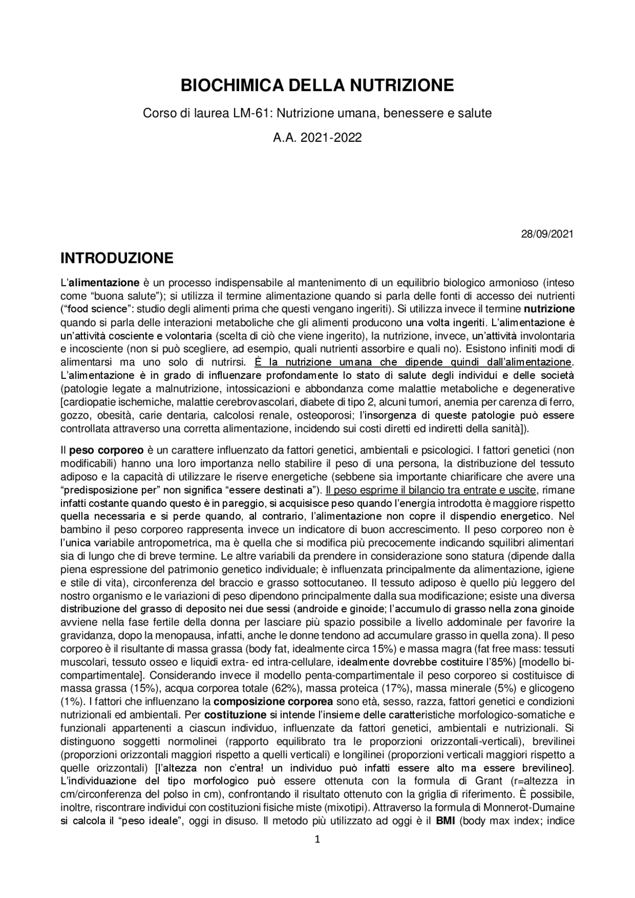 Appunti di BIOCHIMICA DELLA NUTRIZIONE - Docsity