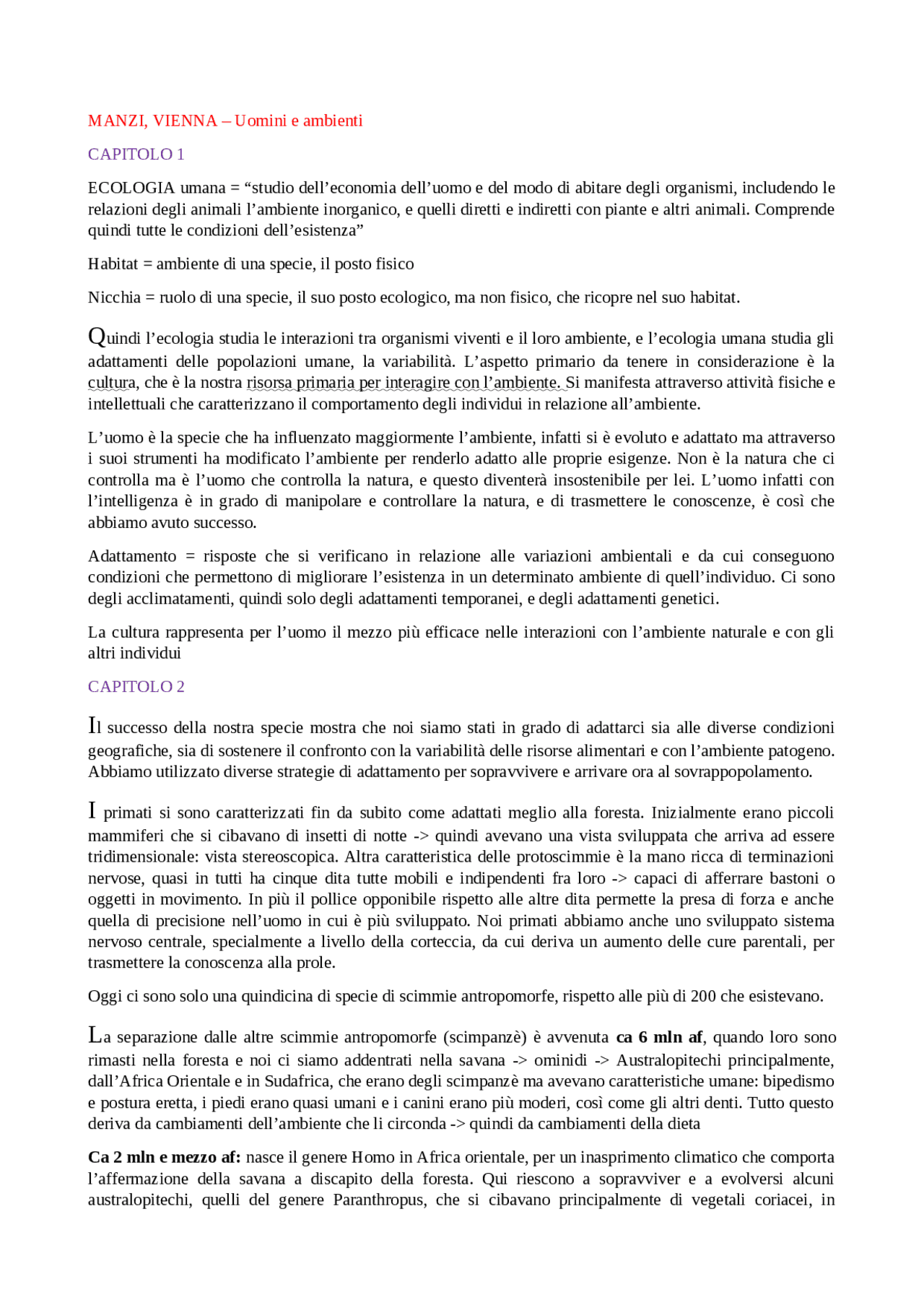 Riassunto Di Uomini E Ambienti Docsity