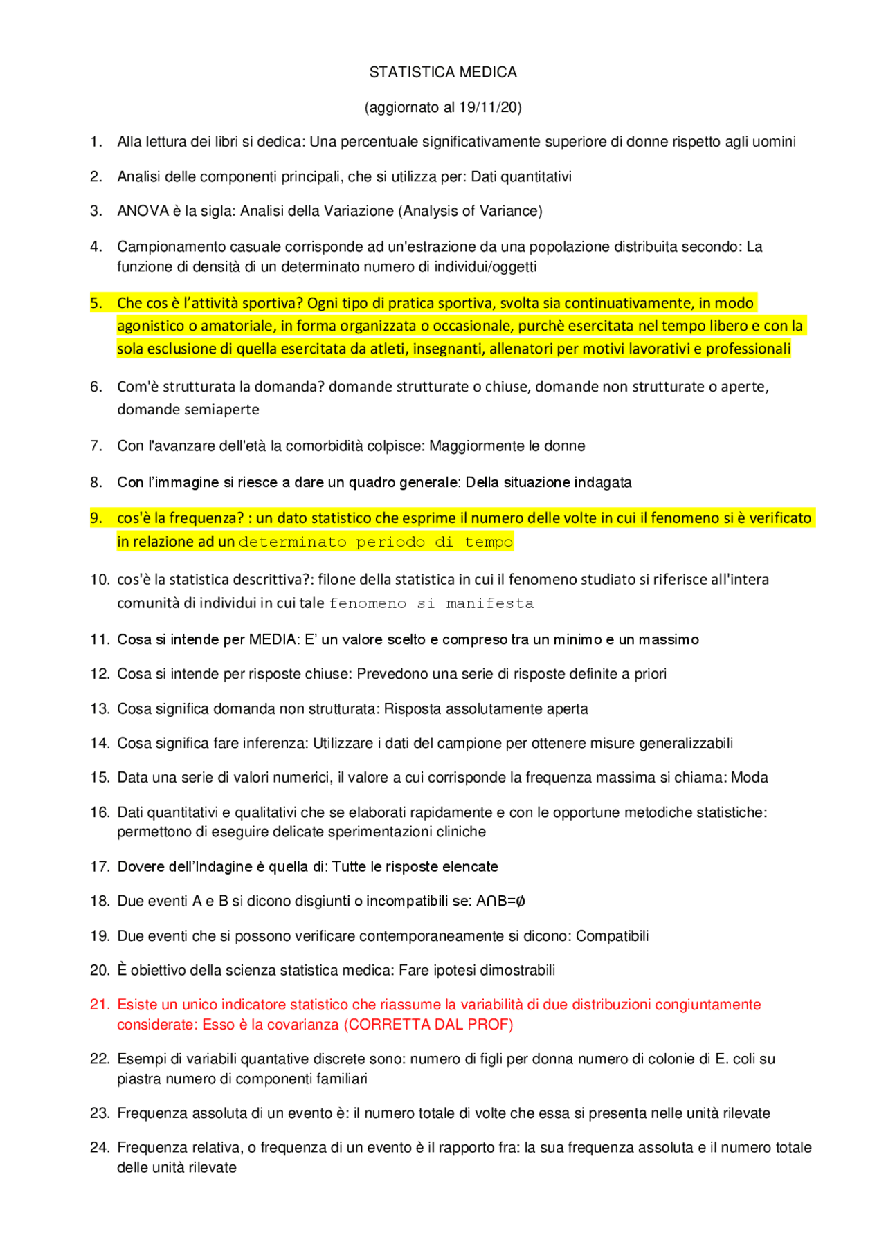 Statistica Medica Sciebze Motorie Pegaso Lm 47 Docsity