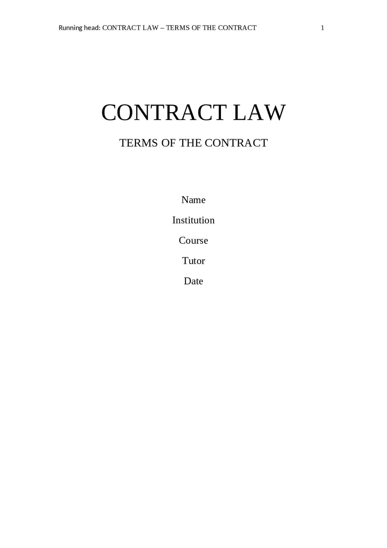CONTRACT LAW - Terms of Contract - Docsity