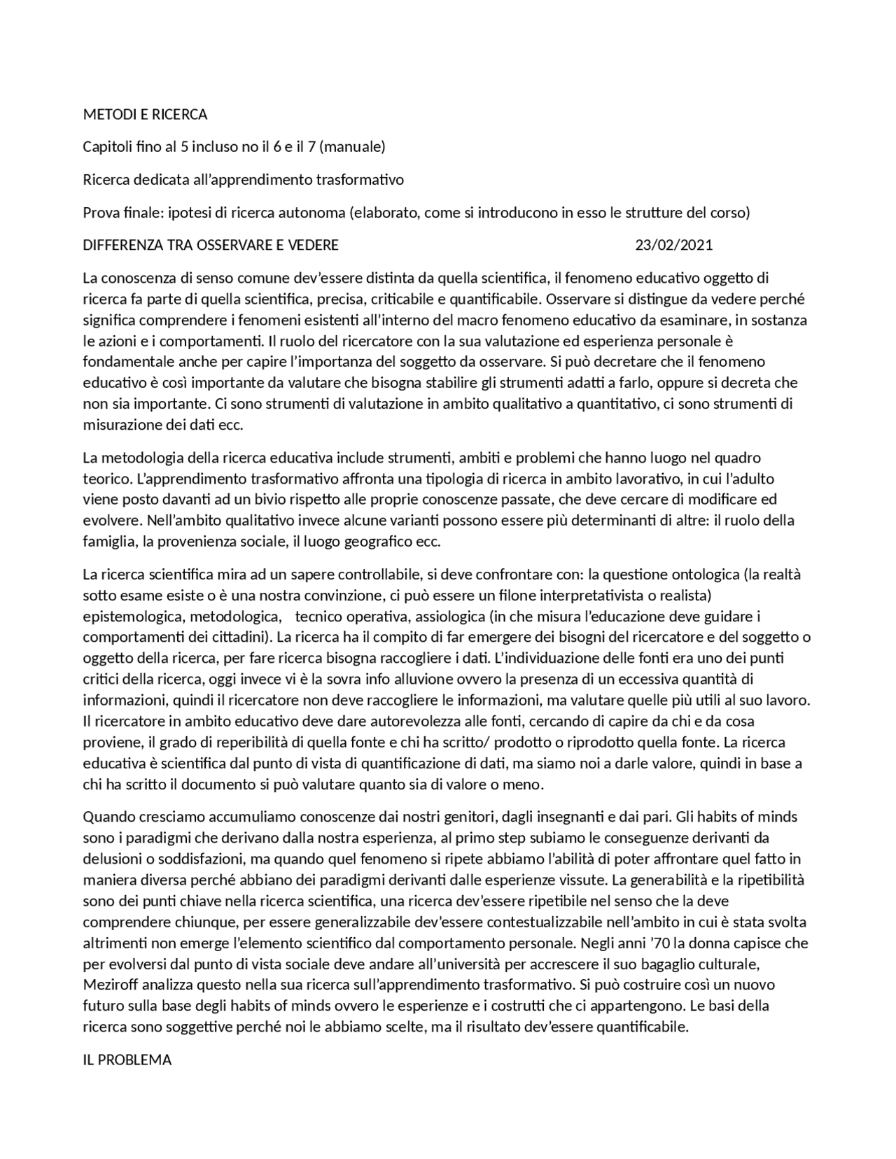 Appunti Di Metodi E Tecniche Della Ricerca Educativa Modulo A Docsity
