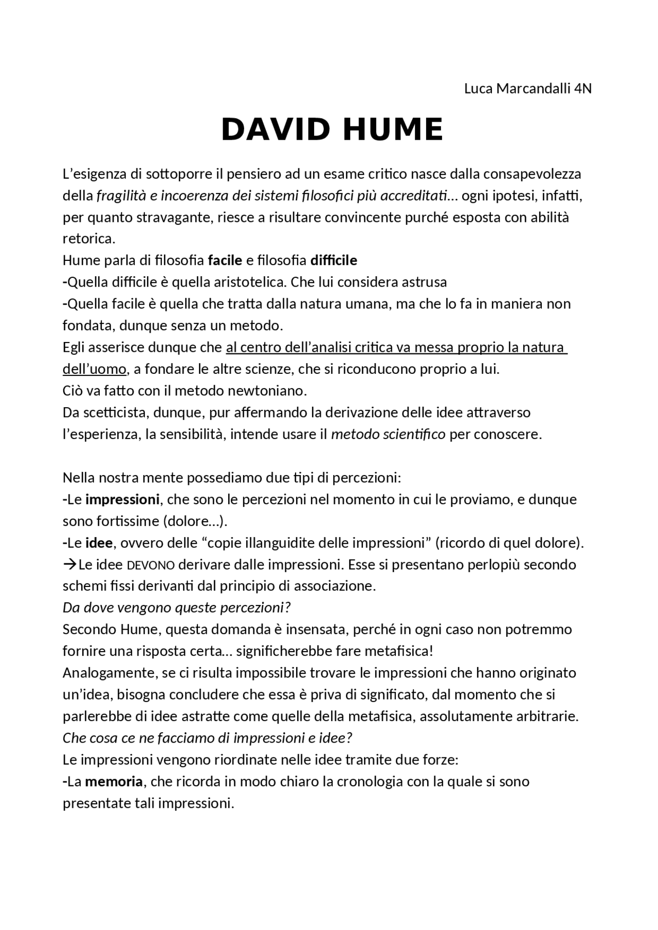 Appunti Di Filosofia Su Hume E Kant Docsity
