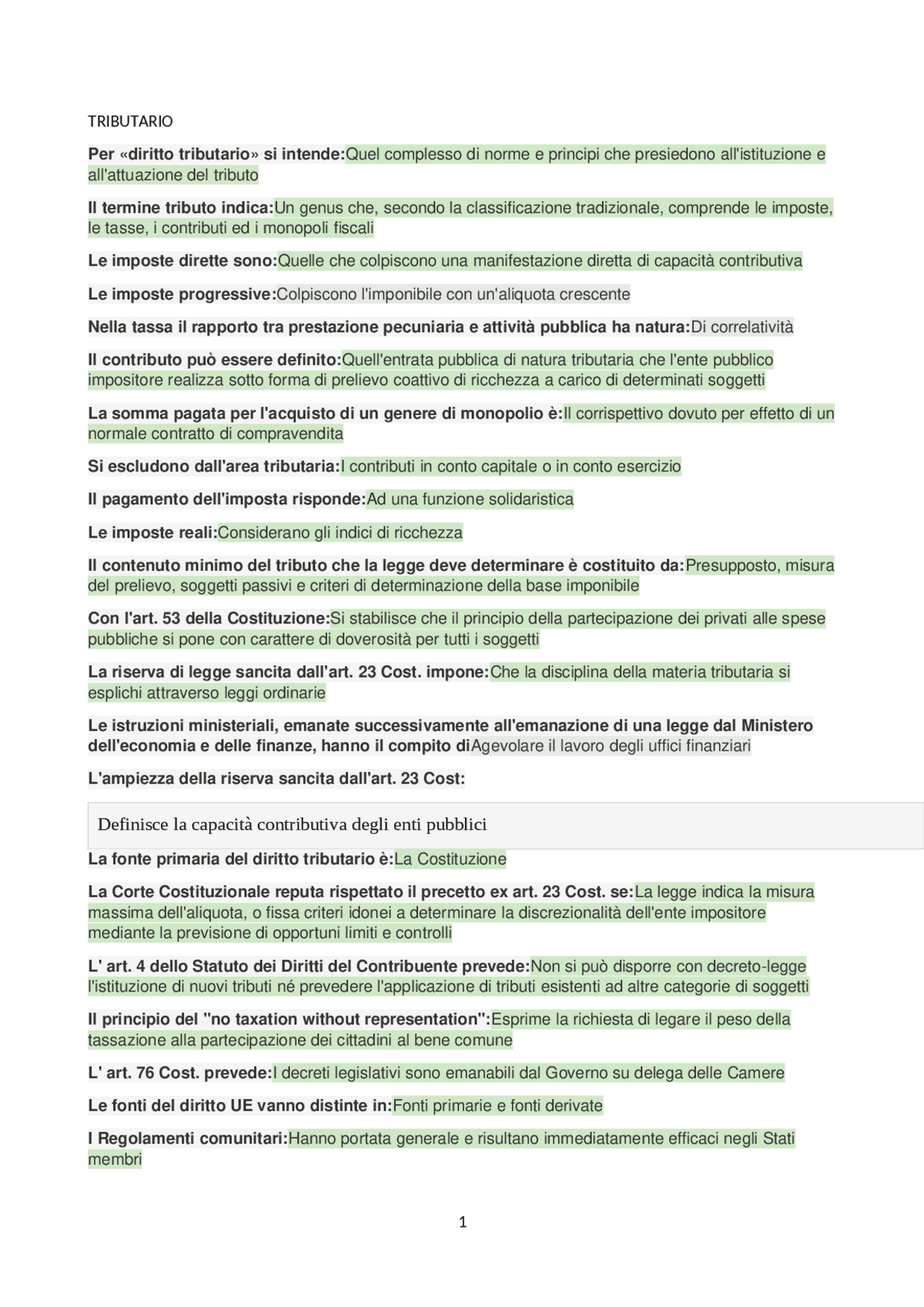 ESAME DI DIRITTO TRIBUTARIO - Docsity