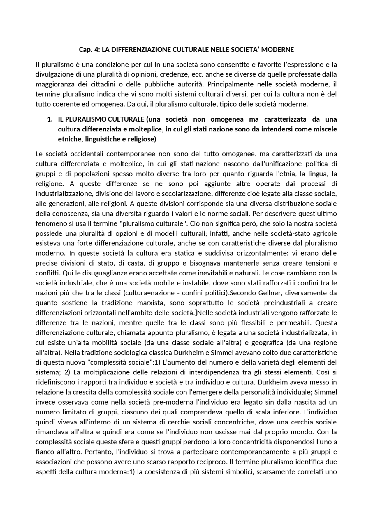 Riassunto Quarto Capitolo Docsity