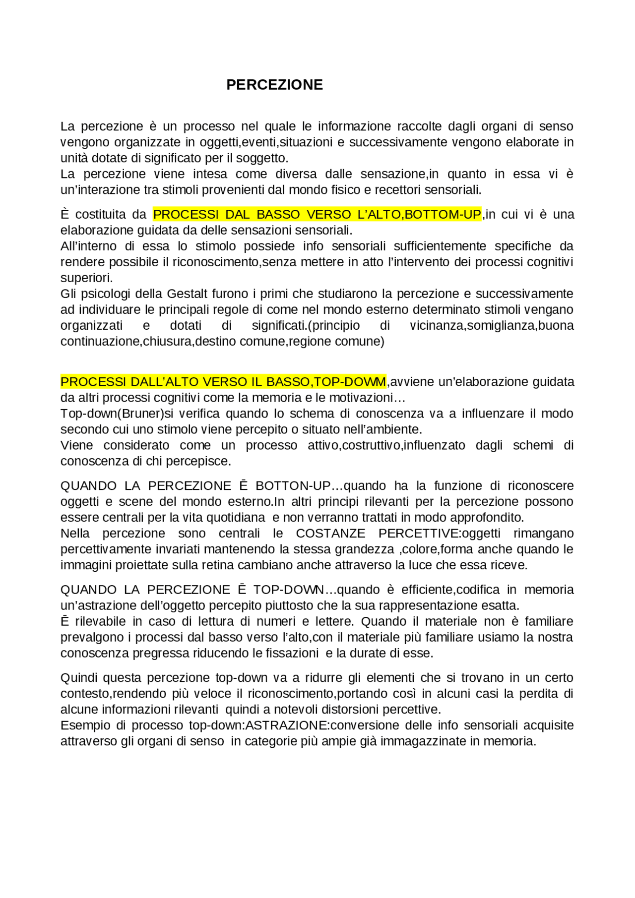 Riassunto Sulla Percezione Docsity